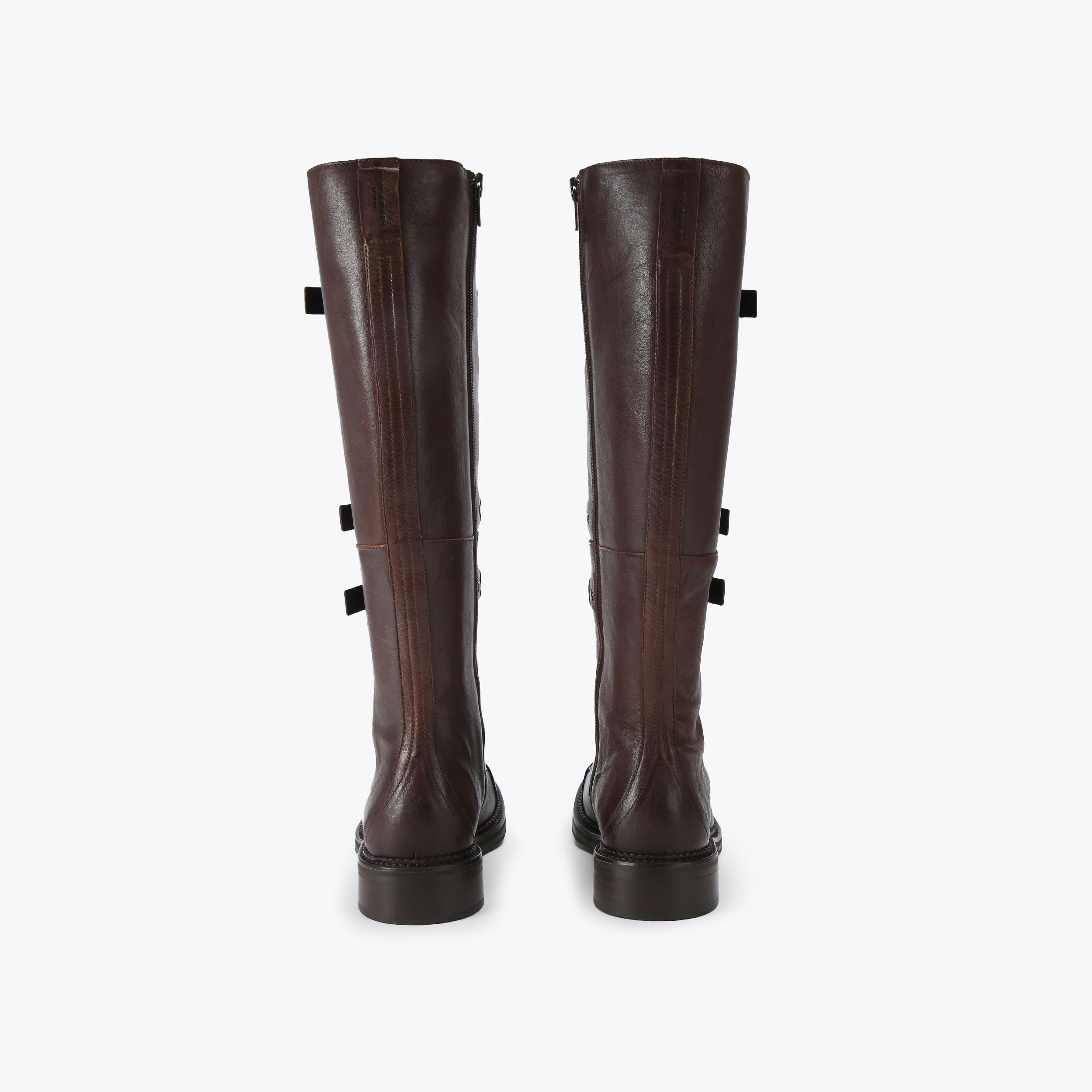 MONUMENT STRAP BOOT Brown Leather Knee High Boot by KURT GEIGER LONDON