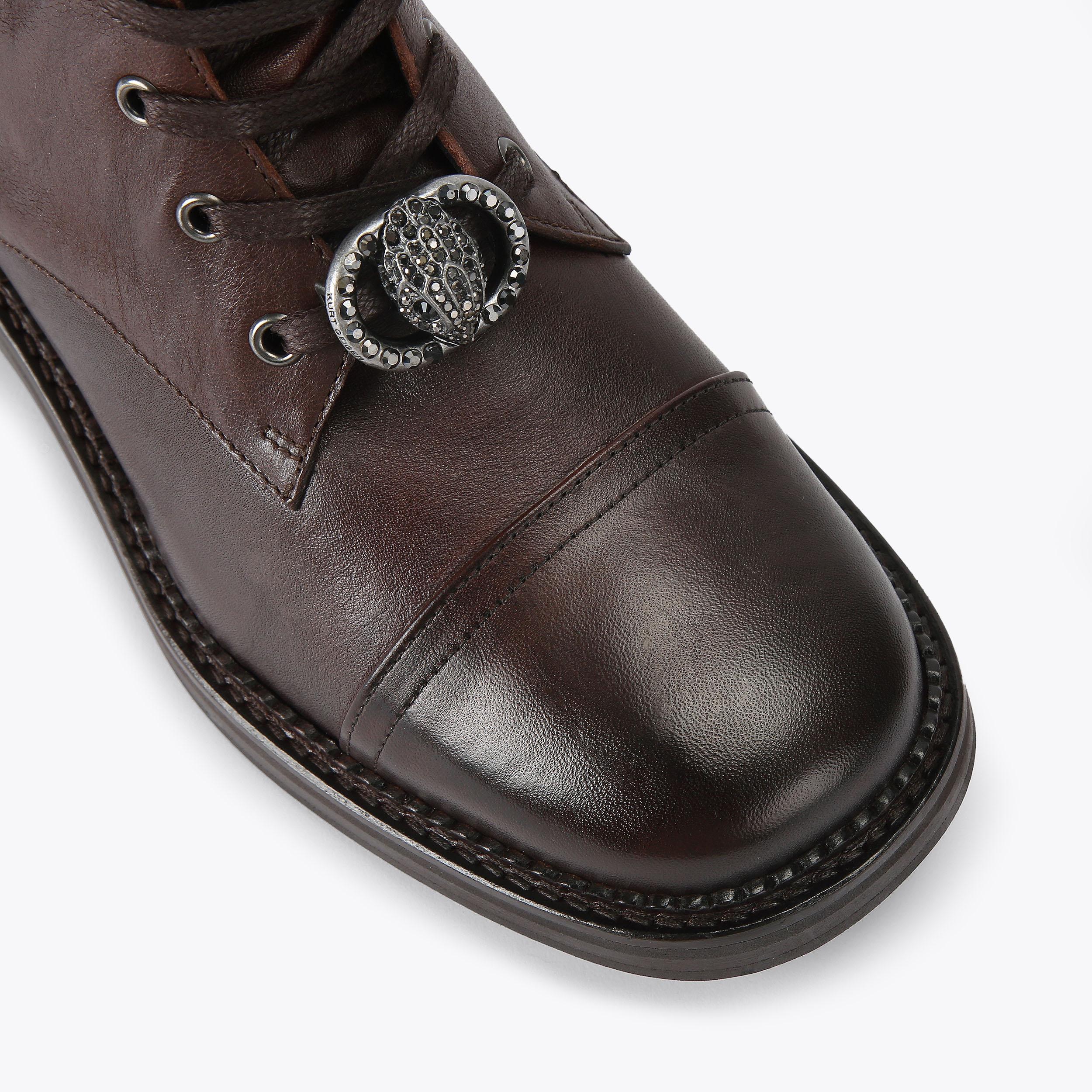 MONUMENT STRAP BOOT Brown Leather Knee High Boot by KURT GEIGER LONDON
