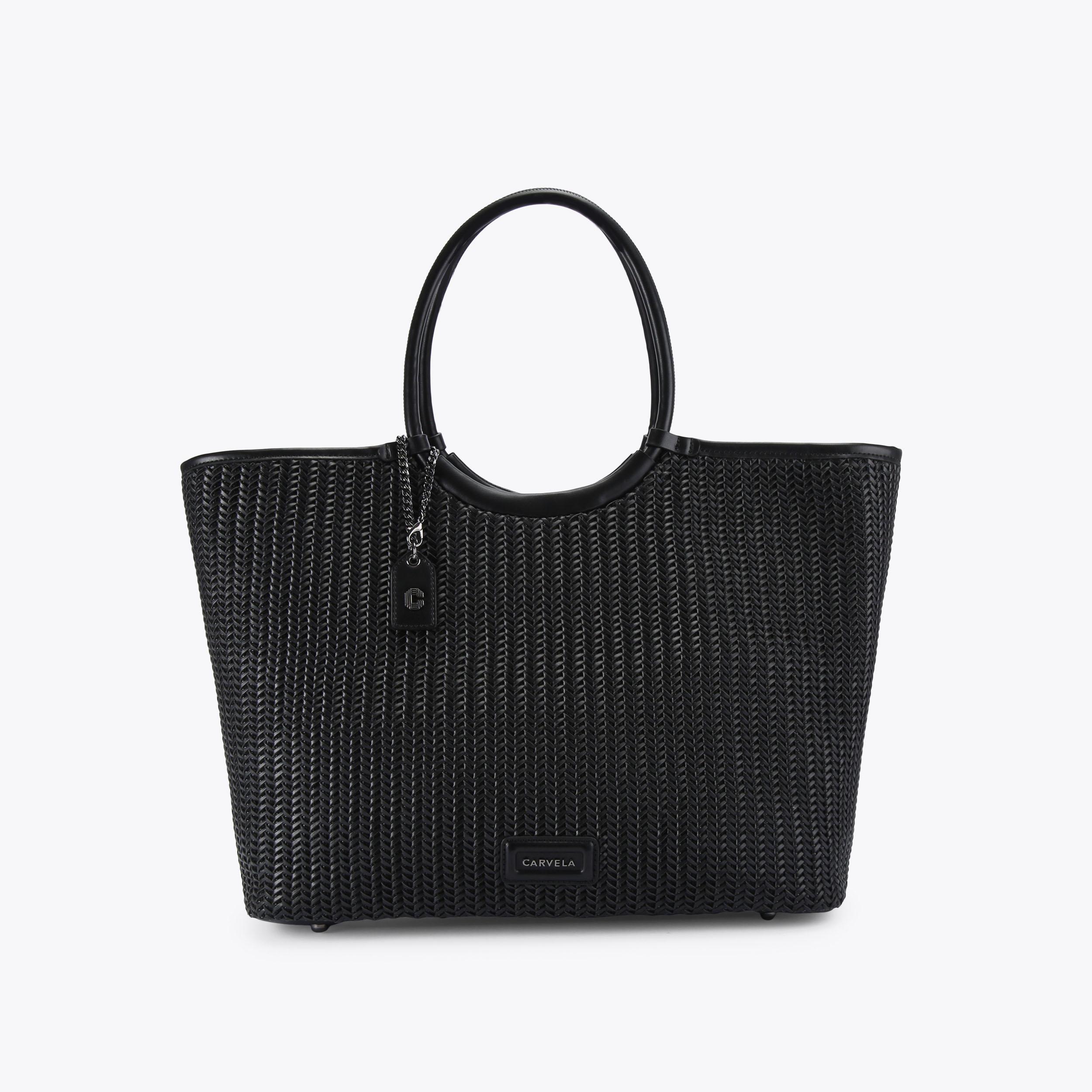SARDINIA WEAVE TOTE Black Woven Tote Bag by CARVELA