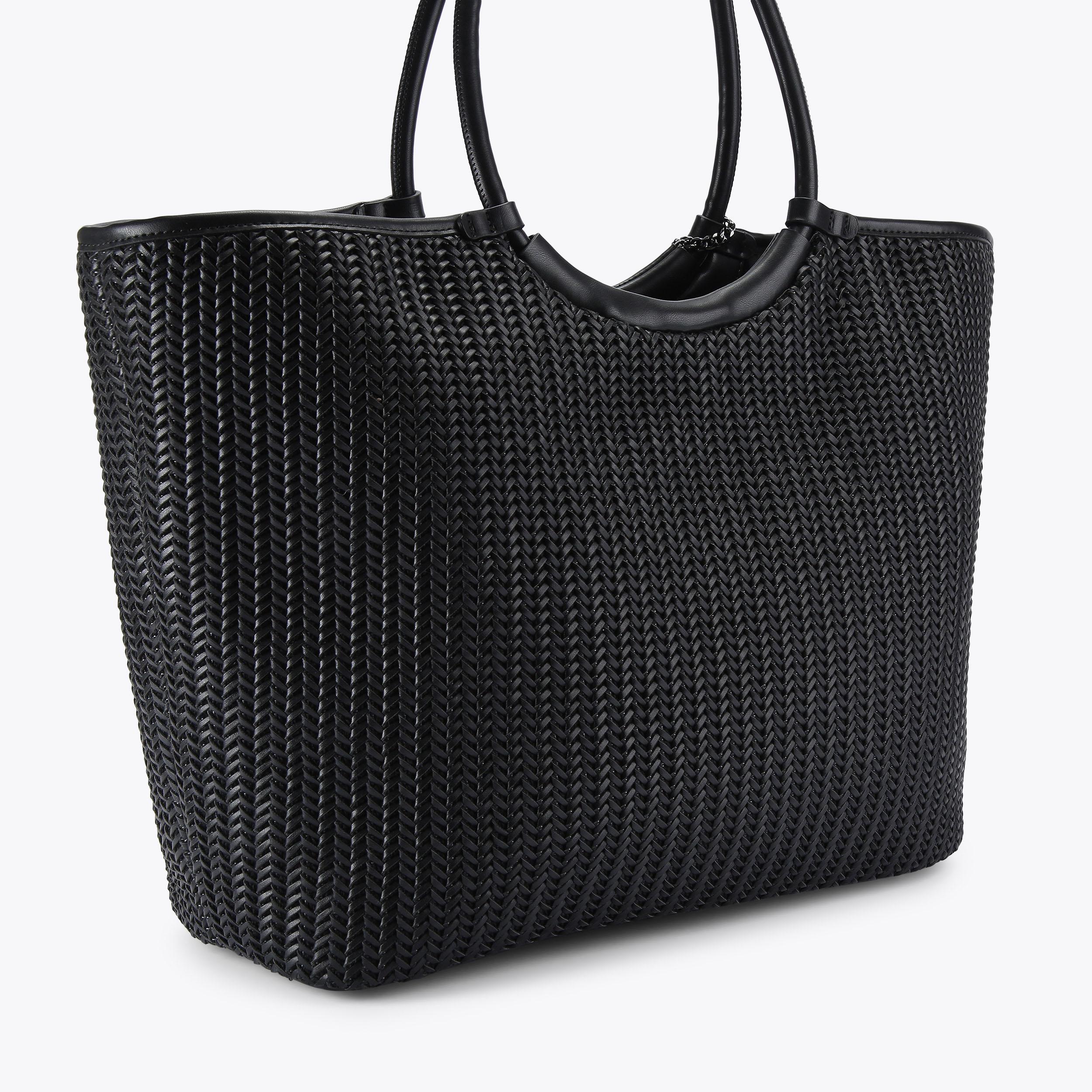 SARDINIA WEAVE TOTE Black Woven Tote Bag by CARVELA