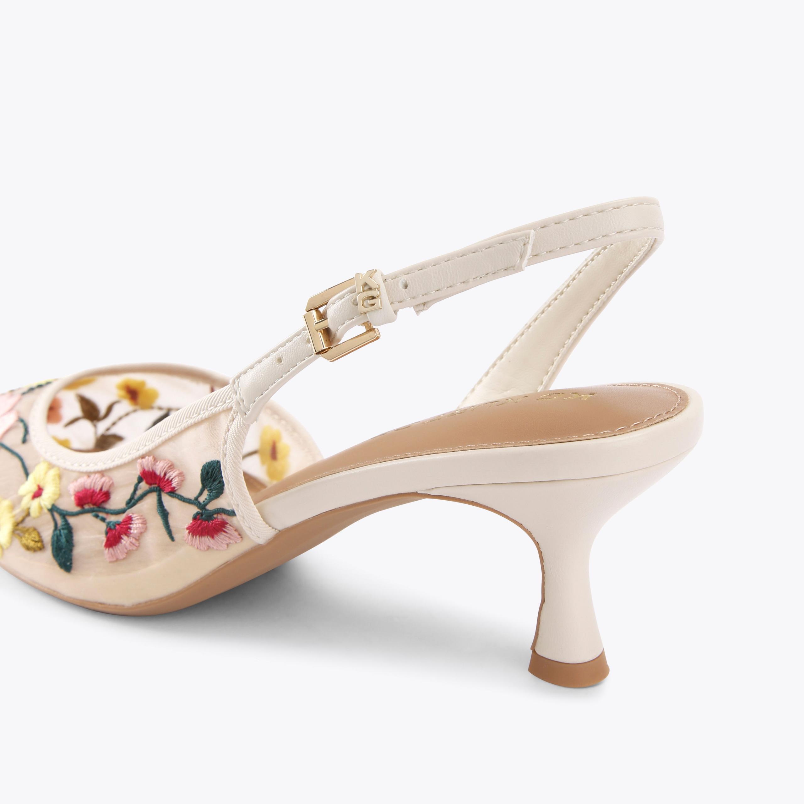 ARIA LOW2 White Mesh Floral Heels by KG KURT GEIGER