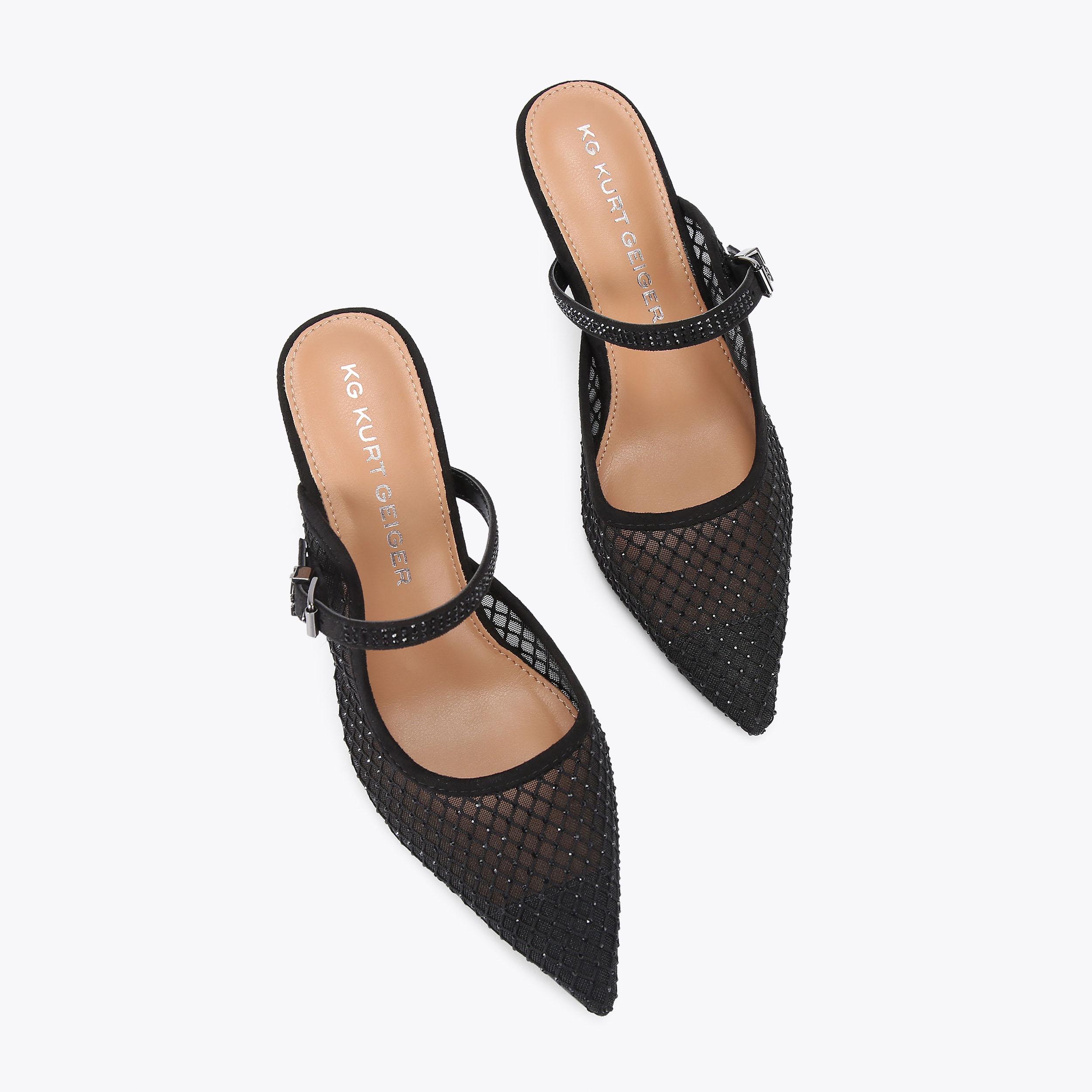 ALINA MULE GEM Black Crystal Mesh Heel by KG KURT GEIGER