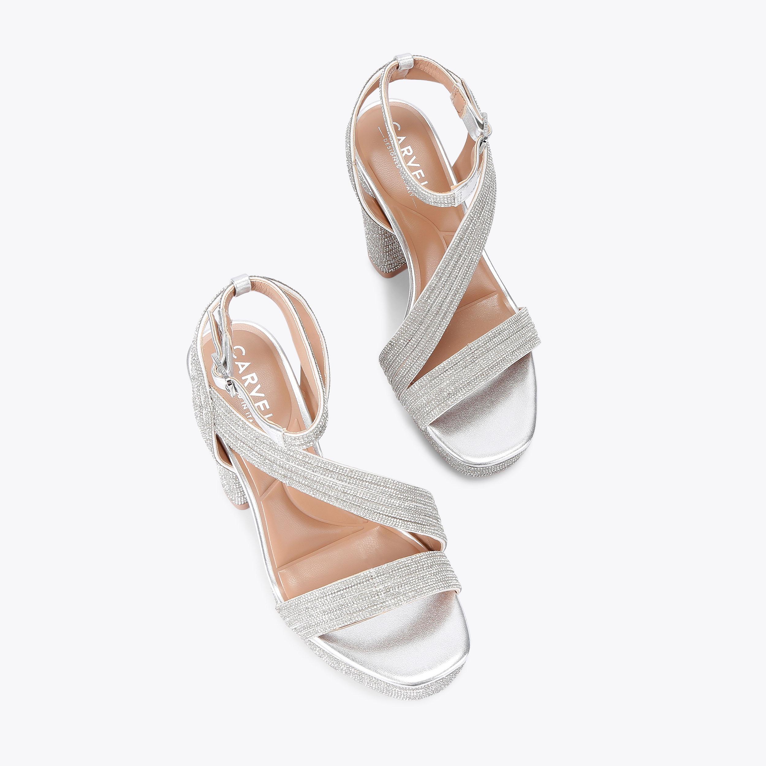 GALA PLATFORM JEWEL Silver Crystal Platform Heel by CARVELA