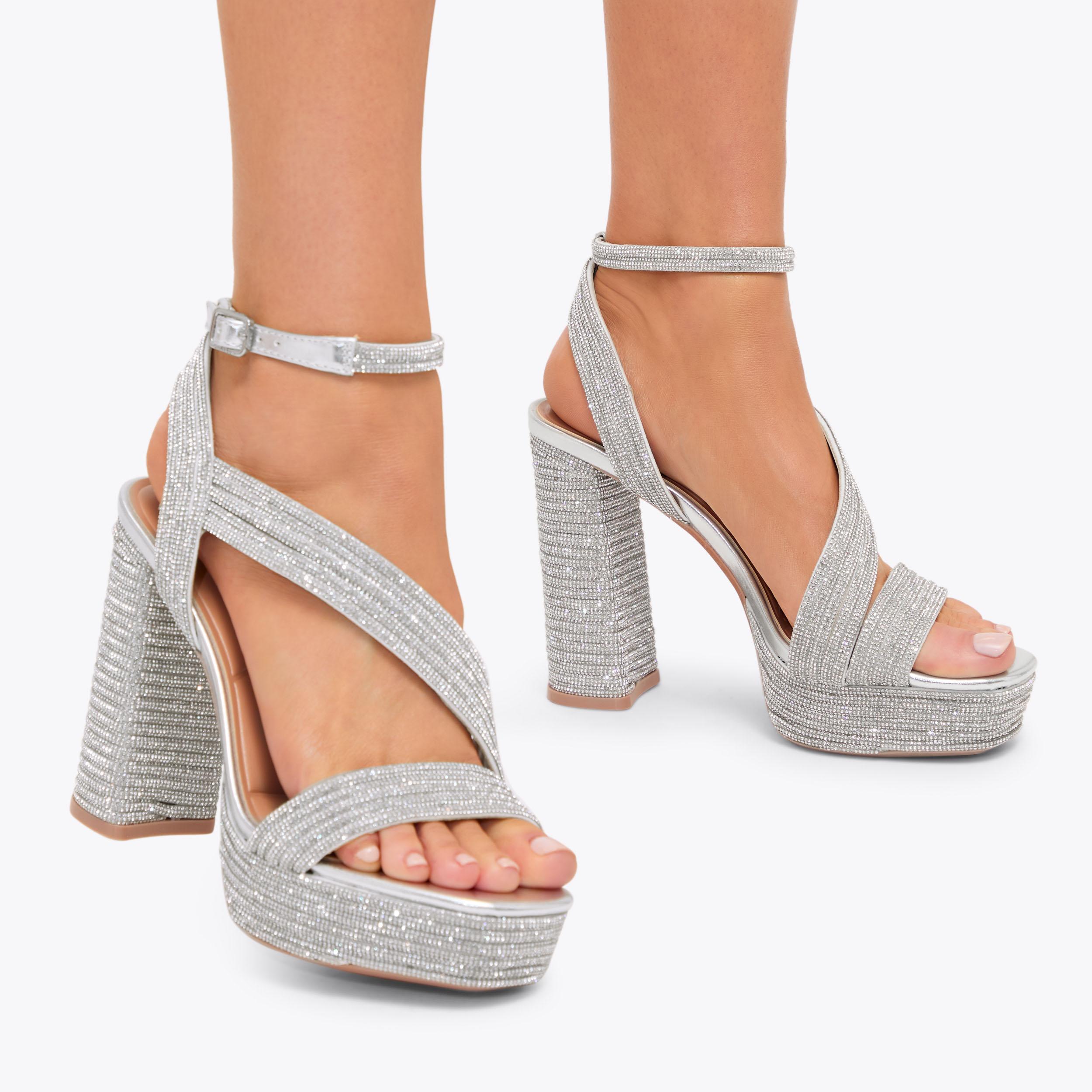 GALA PLATFORM JEWEL Silver Crystal Platform Heel by CARVELA