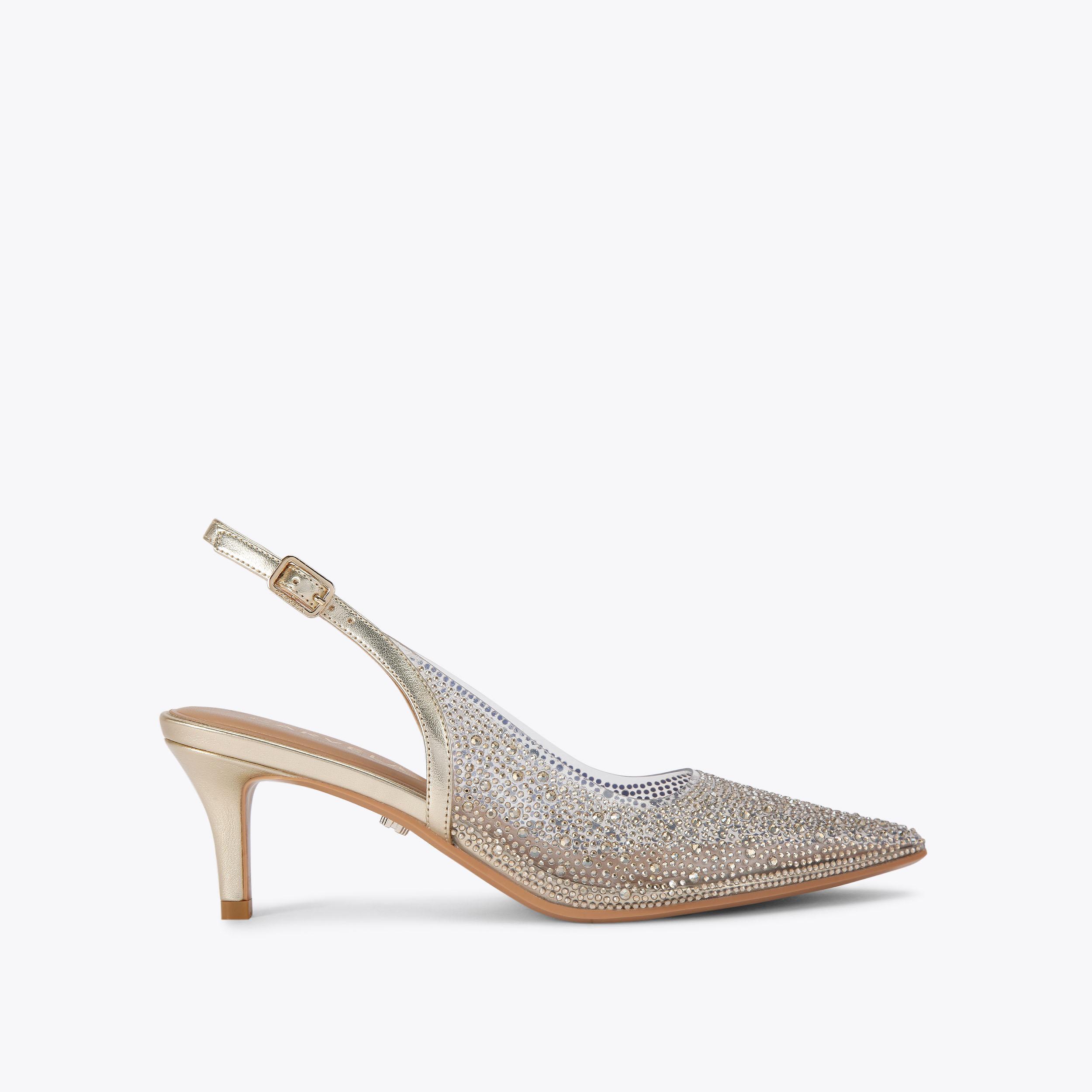 POSITANO VINYL SLING LOW Vinyl Silver Gold Heel by CARVELA