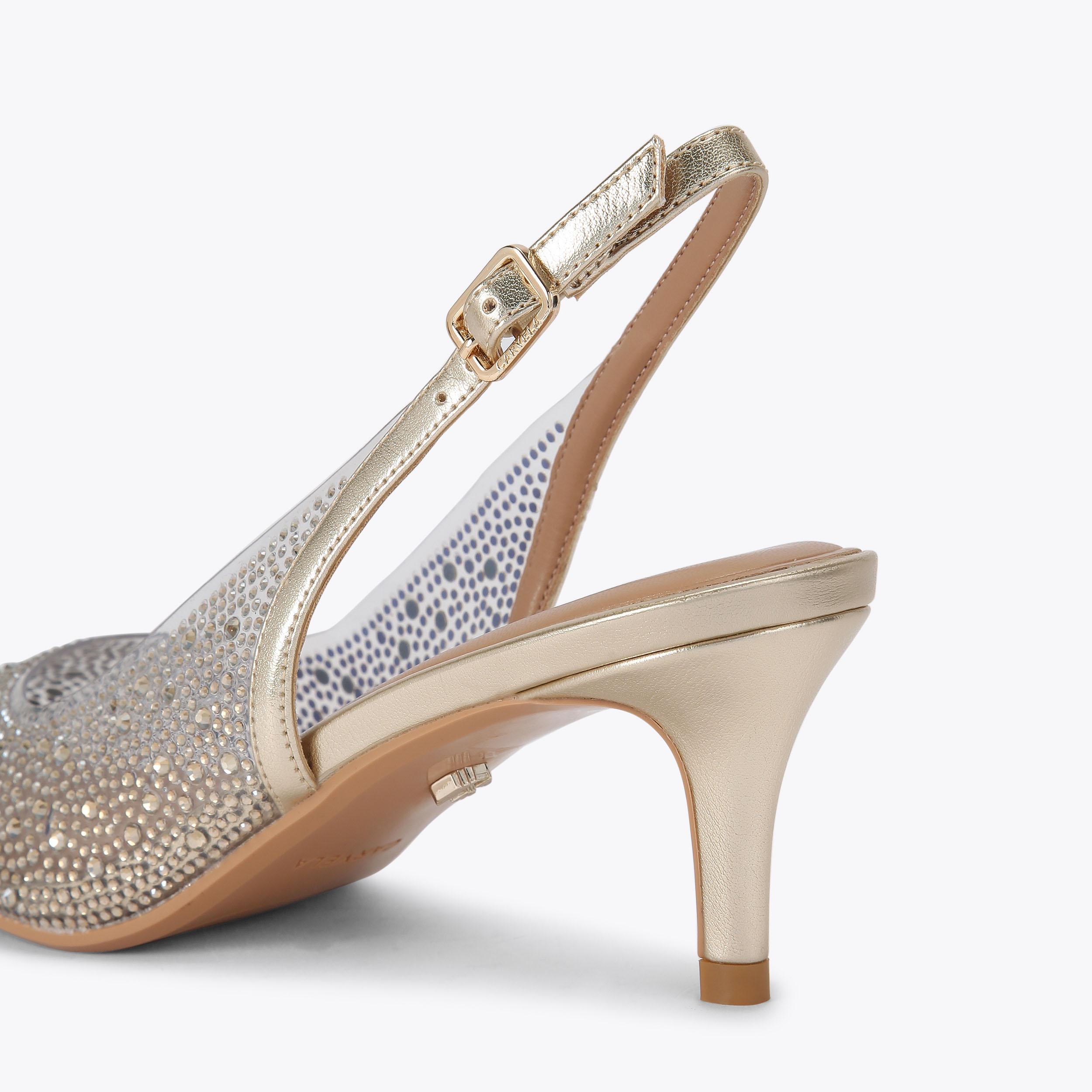 POSITANO VINYL SLING LOW Vinyl Silver Gold Heel by CARVELA
