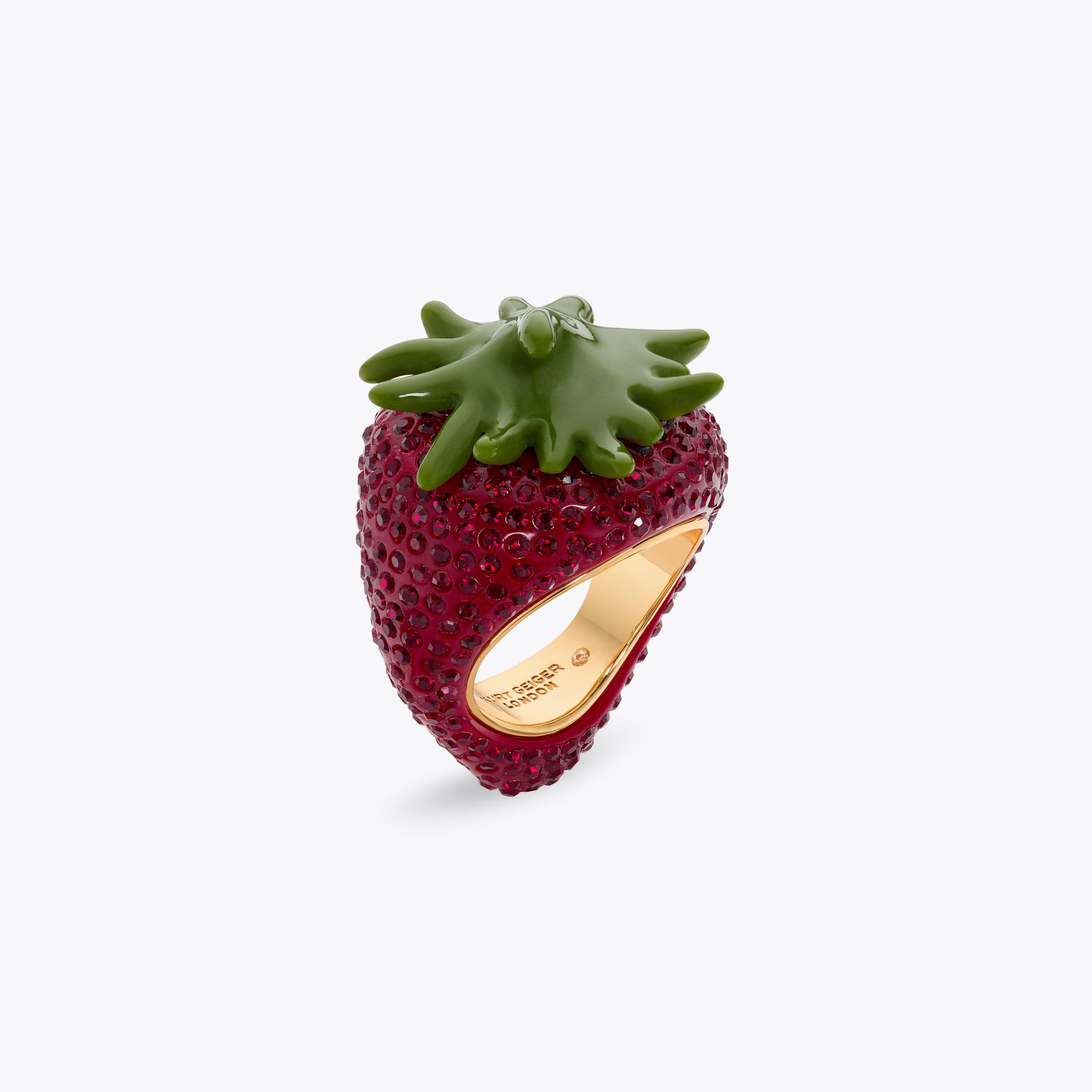 PAVE STRAWBERRY RING Strawberry Crystal Ring by KURT GEIGER LONDON