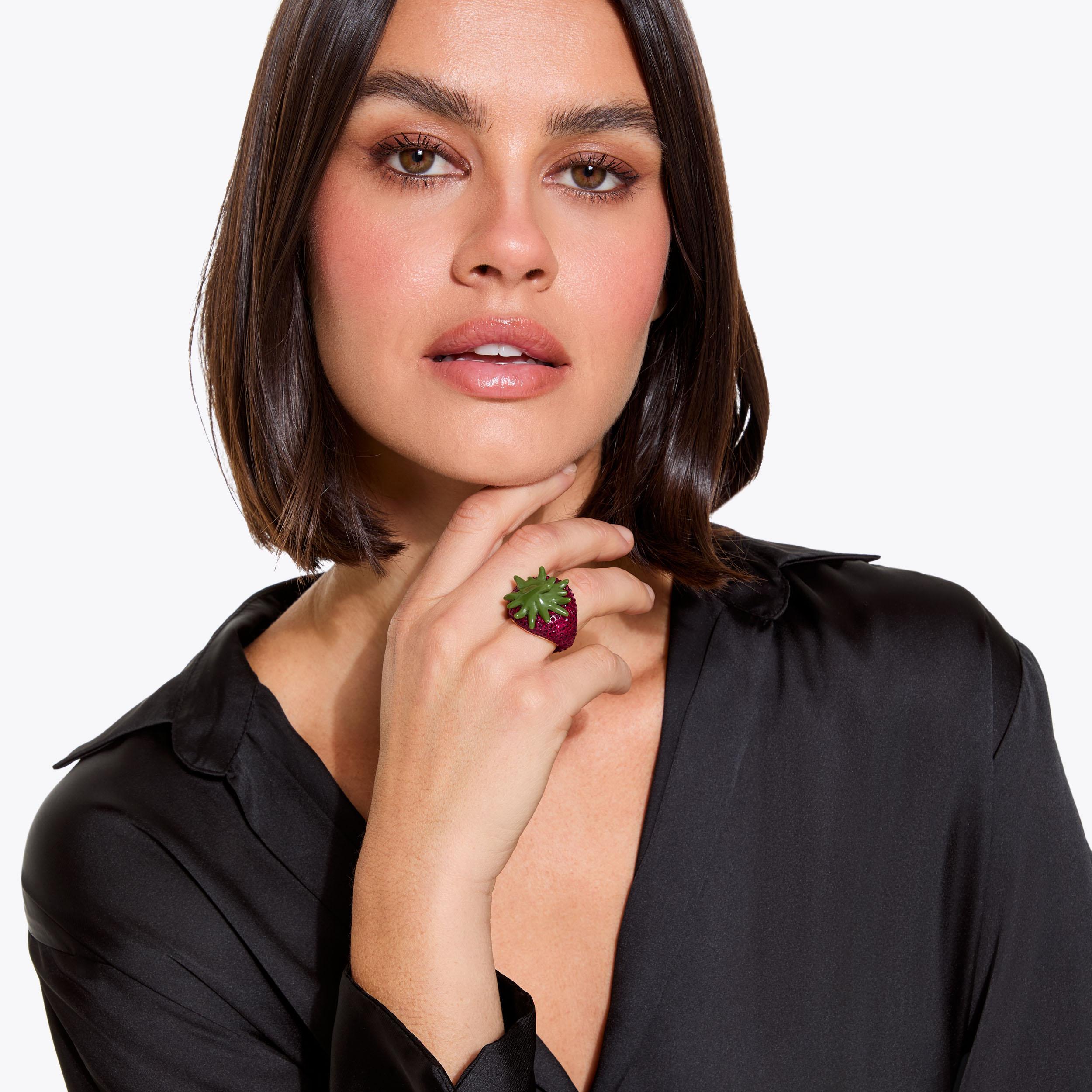 PAVE STRAWBERRY RING Strawberry Crystal Ring by KURT GEIGER LONDON