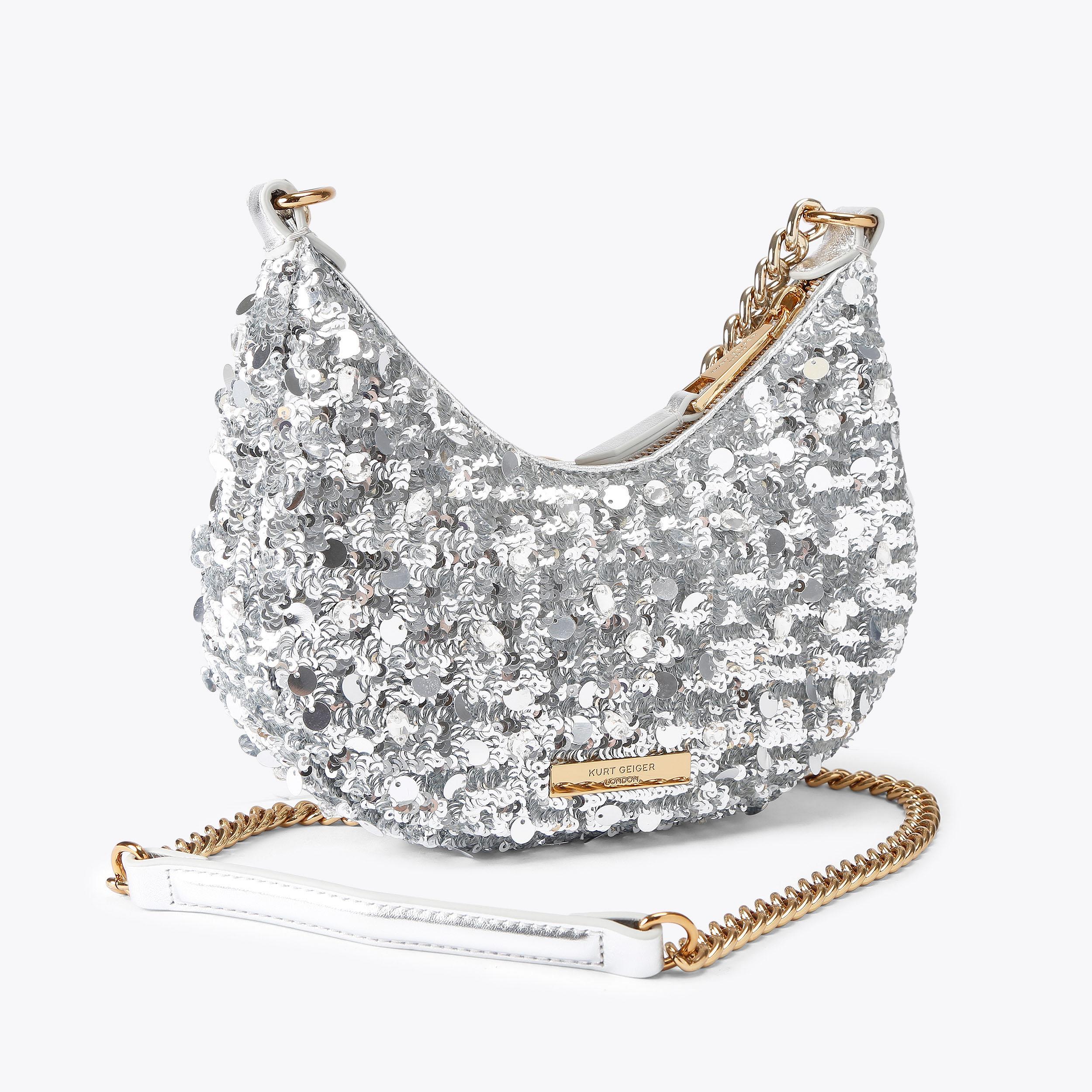 SM CHELSEA CHAIN HOBO Silver Sequin Chain Shoulder Bag by Kurt Geiger ...