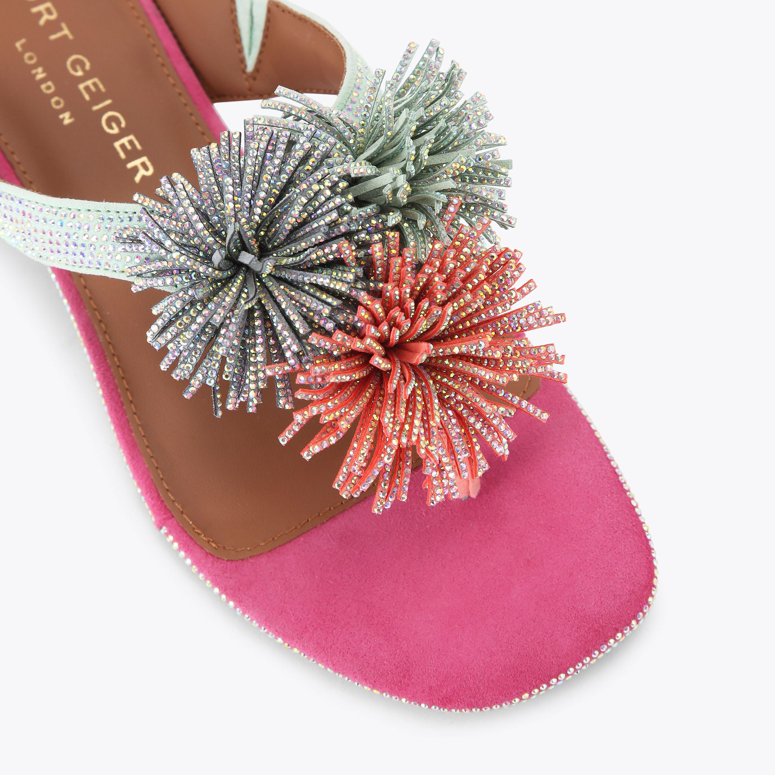POM POM T-BAR FLAT SDL Green T-Bar Crystal Sandal by KURT GEIGER LONDON