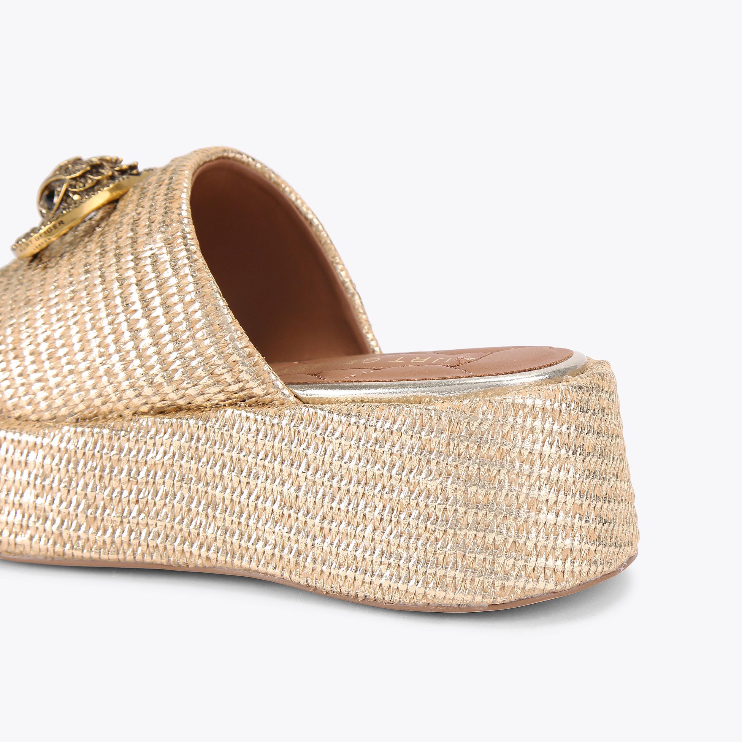 CHELSEA FLATFORM MULE Gold Metallic Sandal by KURT GEIGER LONDON