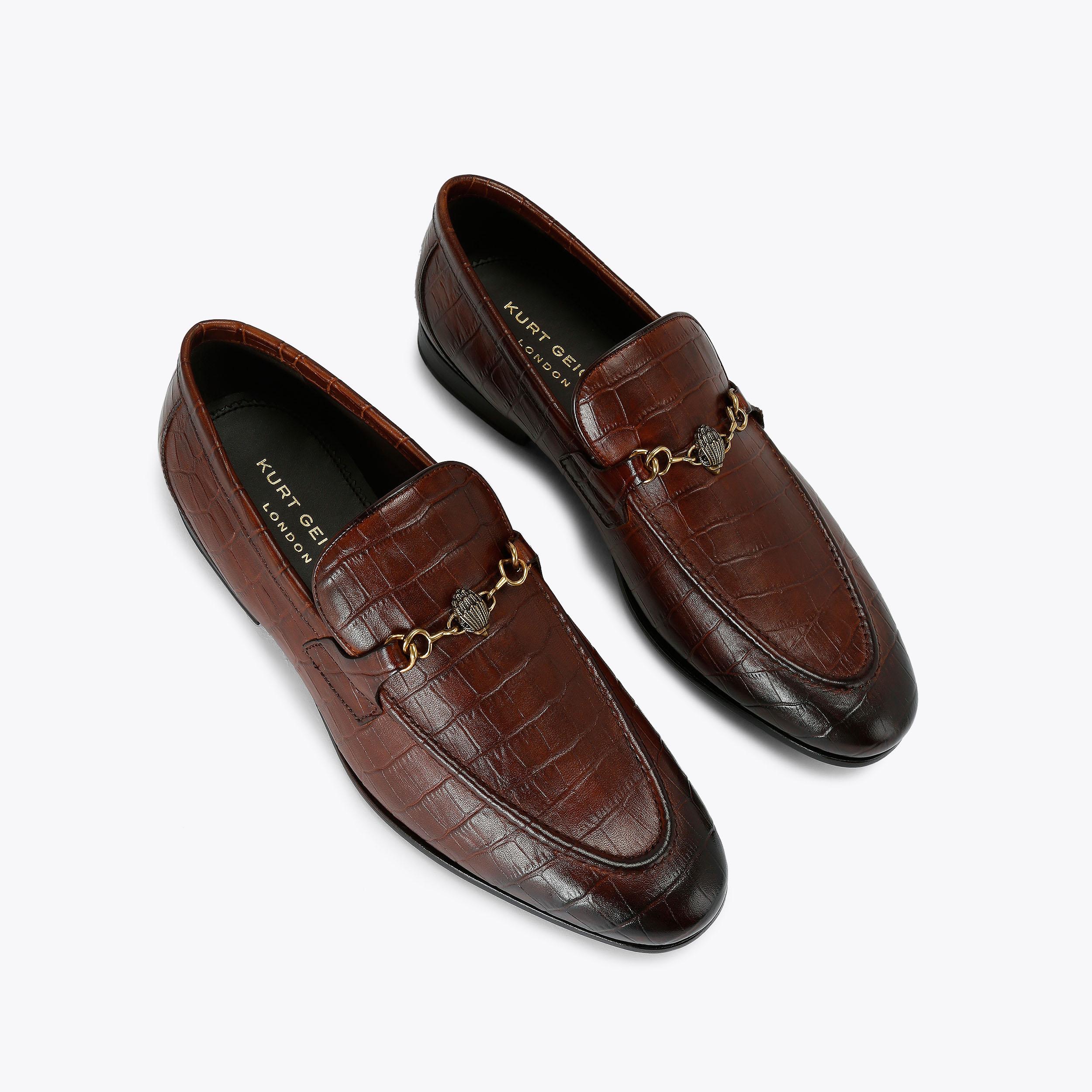 ALTON CROC Tan Leather Croc Printed Loafer by KURT GEIGER LONDON