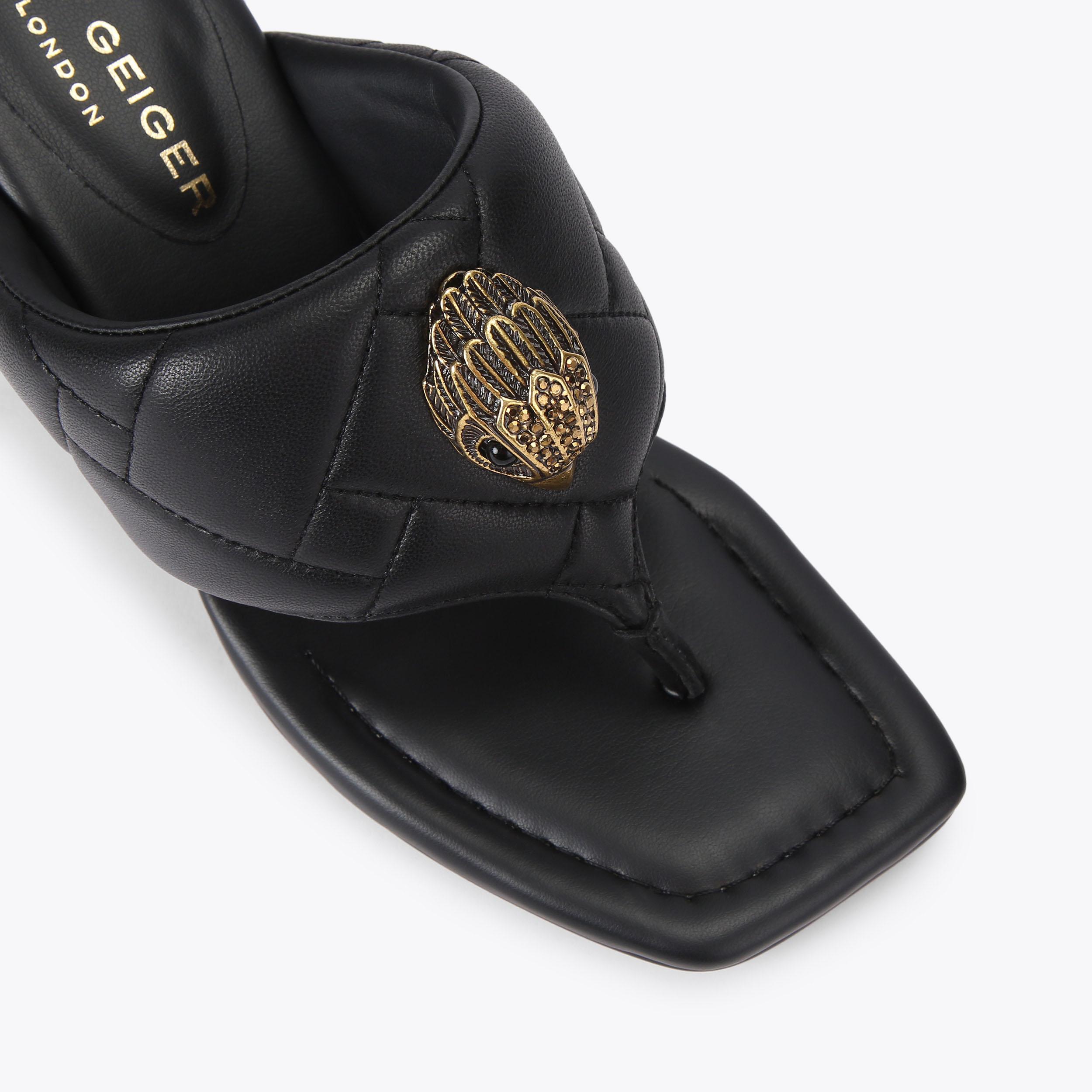 PUFF THONG HEEL 85 Black Quilted Heeled Sandal by KURT GEIGER LONDON