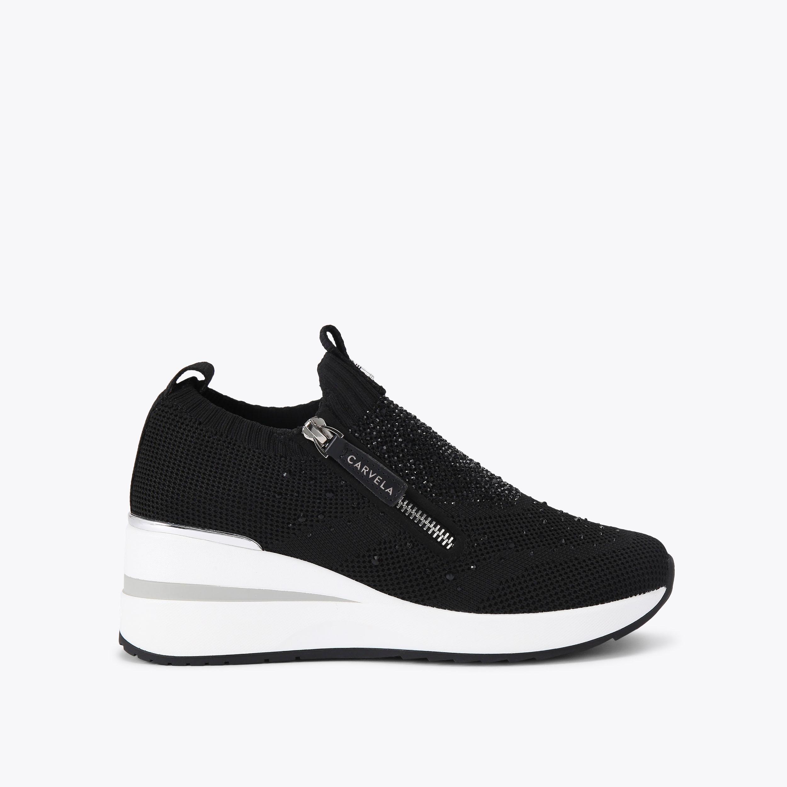 HIGH RISE ZIP KNIT Black Crystal Heeled Trainer by CARVELA
