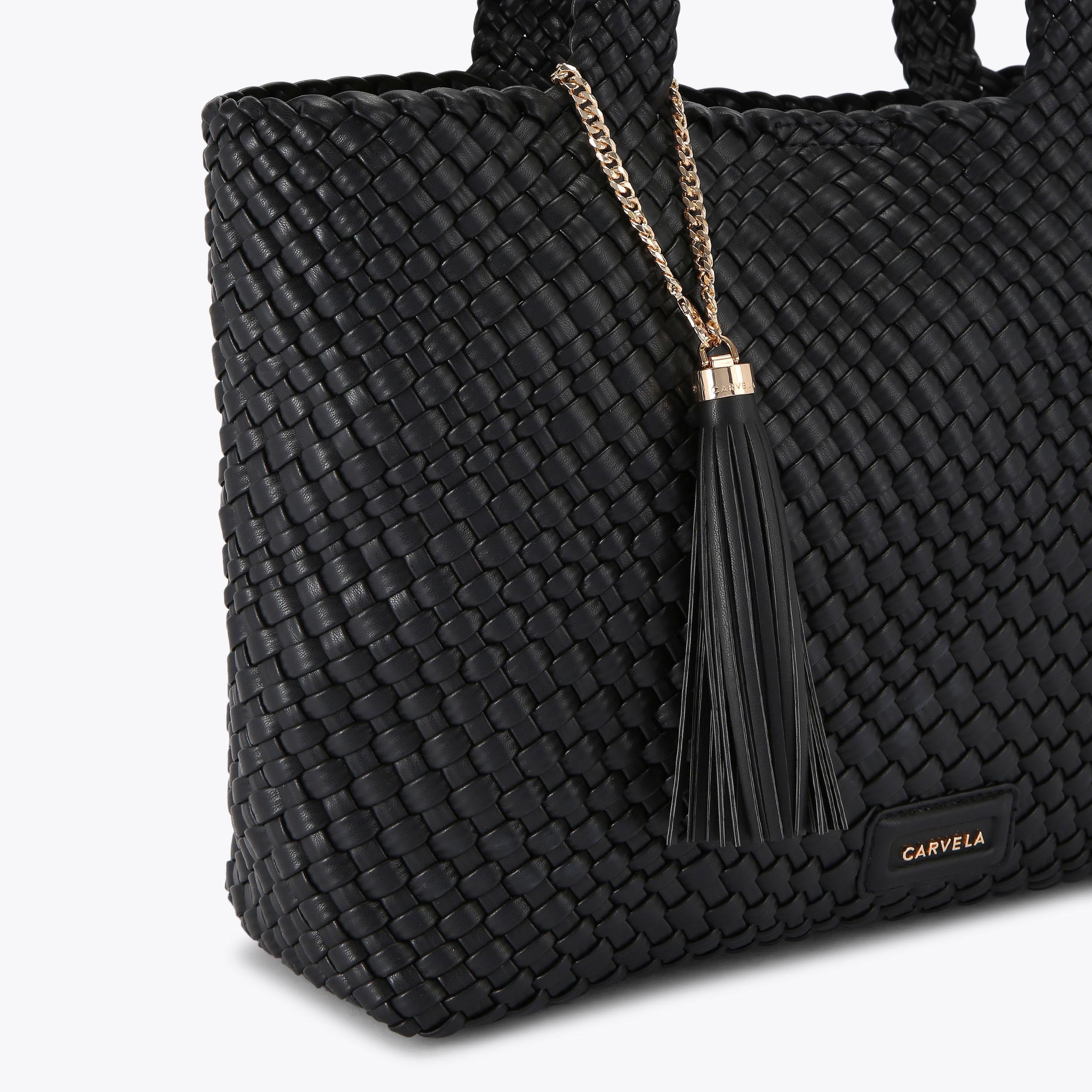 VERONA WEAVE TOTE BAG Black Woven Tote Bag by CARVELA