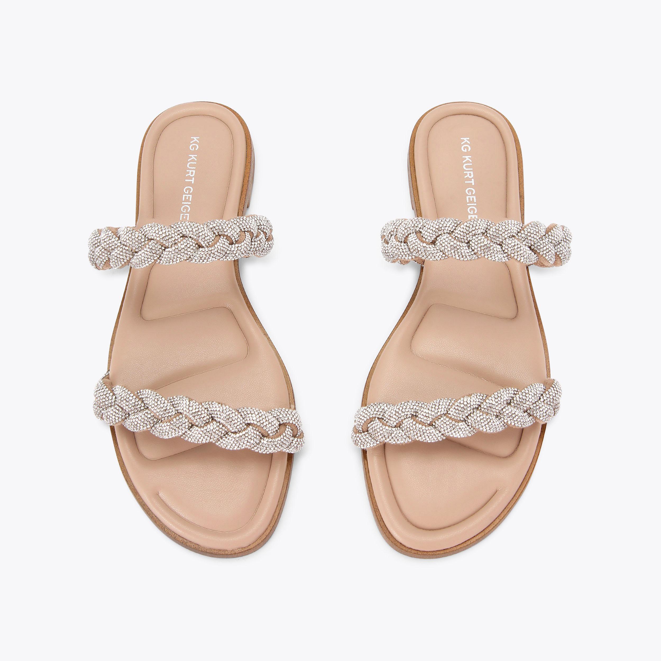 RILEY2 Silver Fabric Crystal Sandals by KG KURT GEIGER