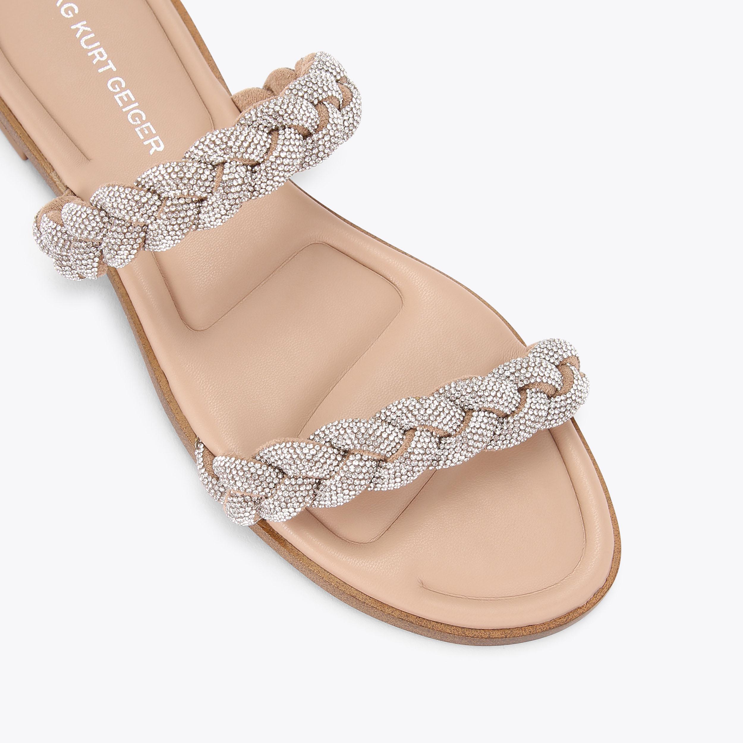 RILEY2 Silver Fabric Crystal Sandals by KG KURT GEIGER