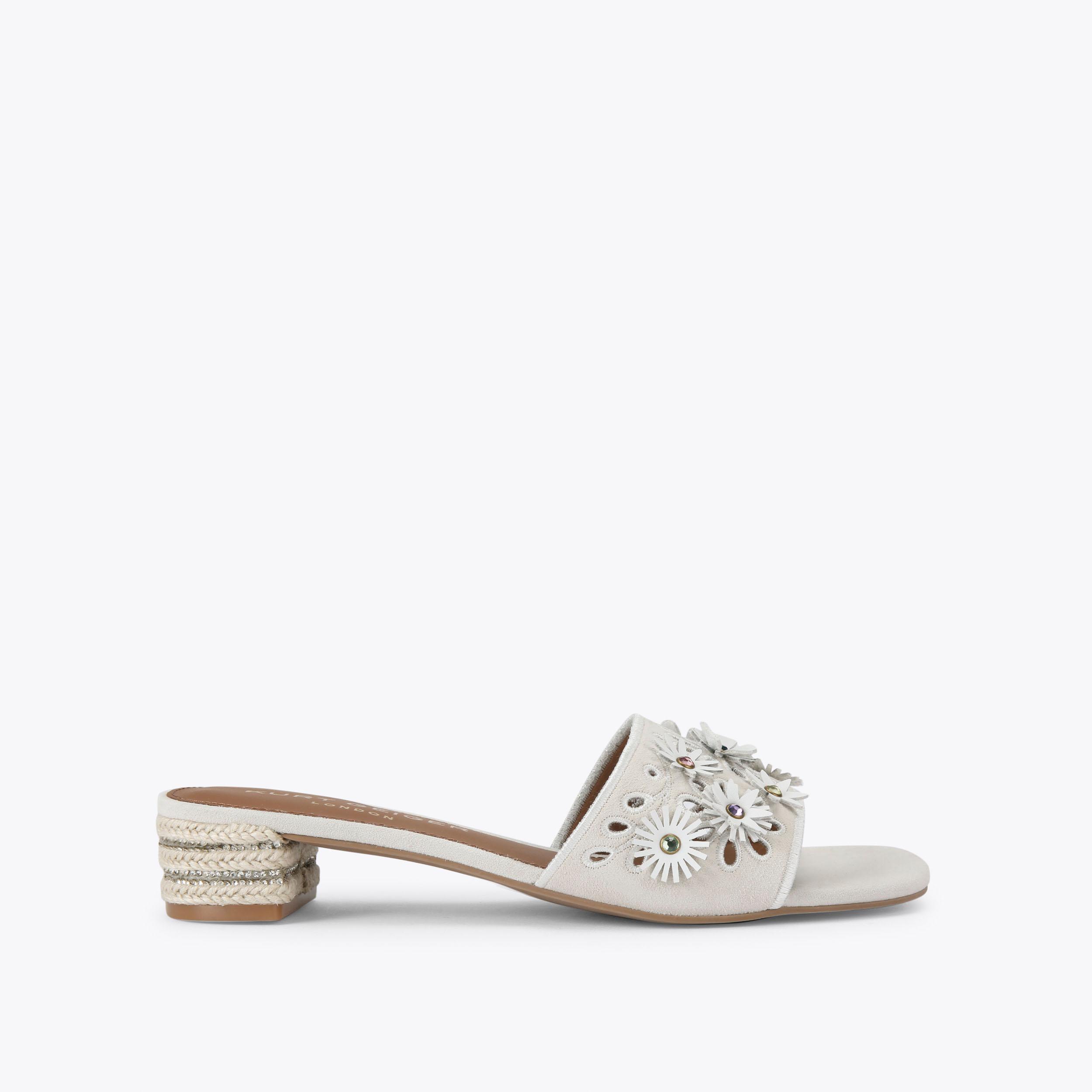 FLOWER LOW SANDAL Bone Suede Slip On Sandal by KURT GEIGER LONDON