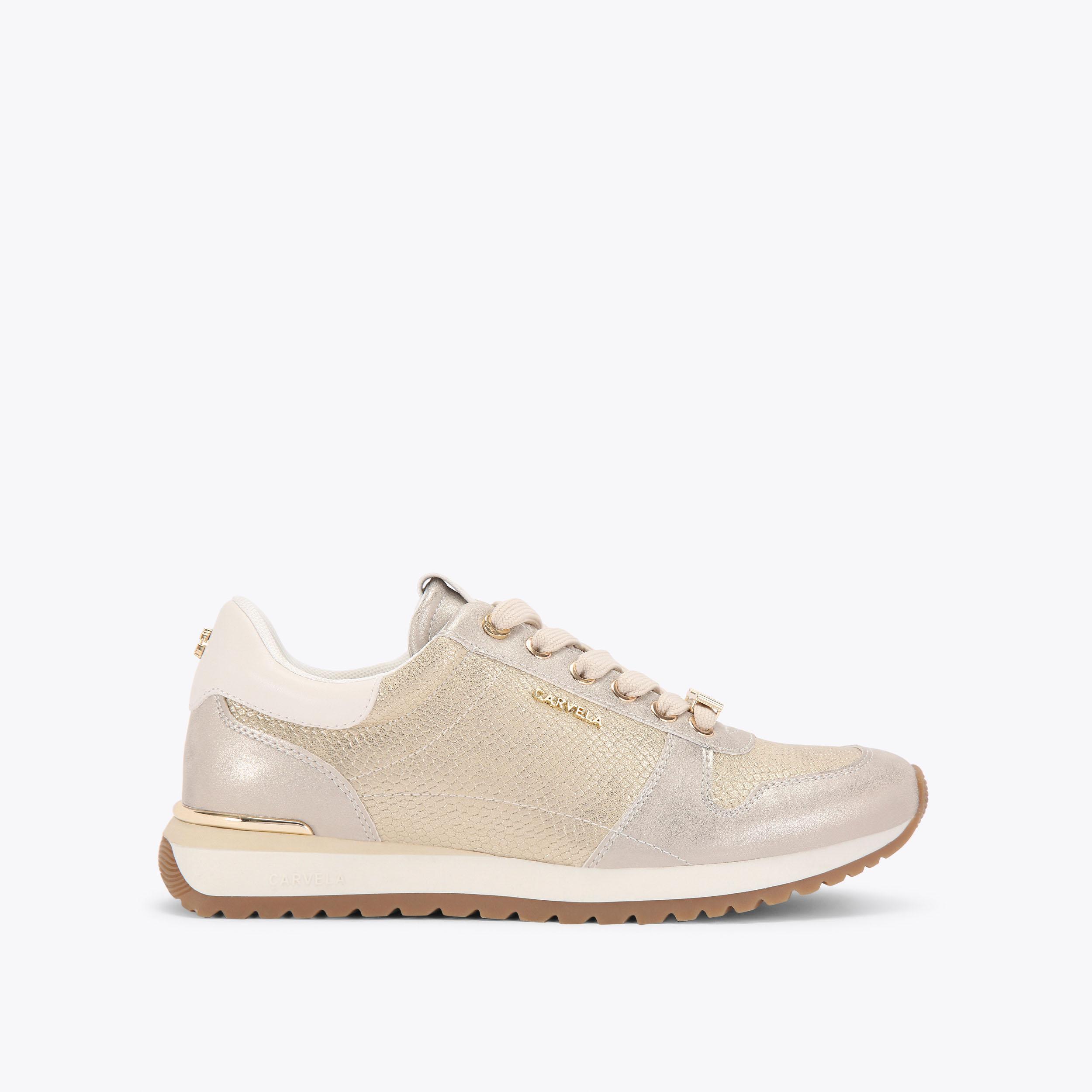 FLORENCIA SNEAKER Gold Lizard Embossed Trainer by CARVELA
