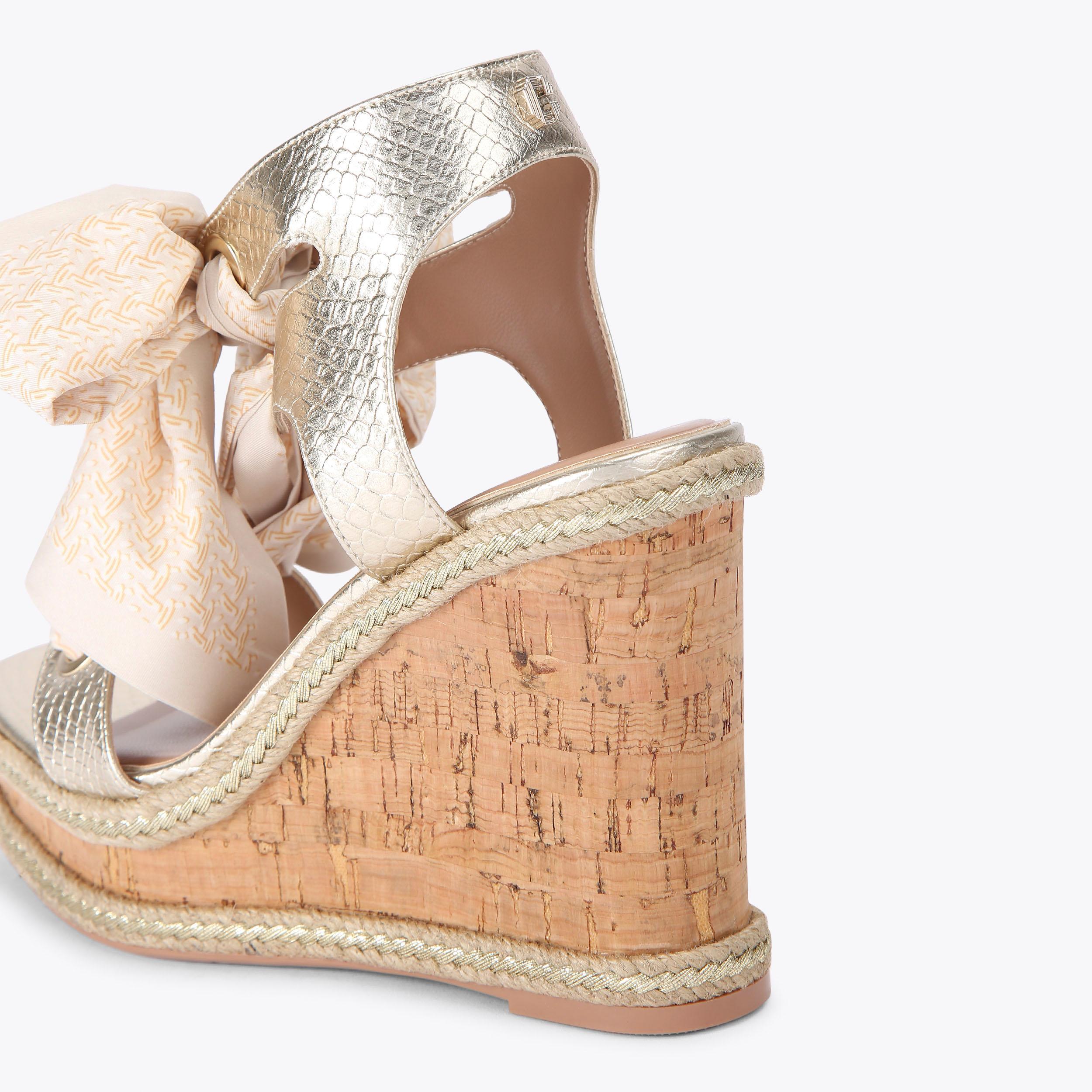 SORRENTO SCARF WEDGE Gold Snake Embossed Heel by CARVELA
