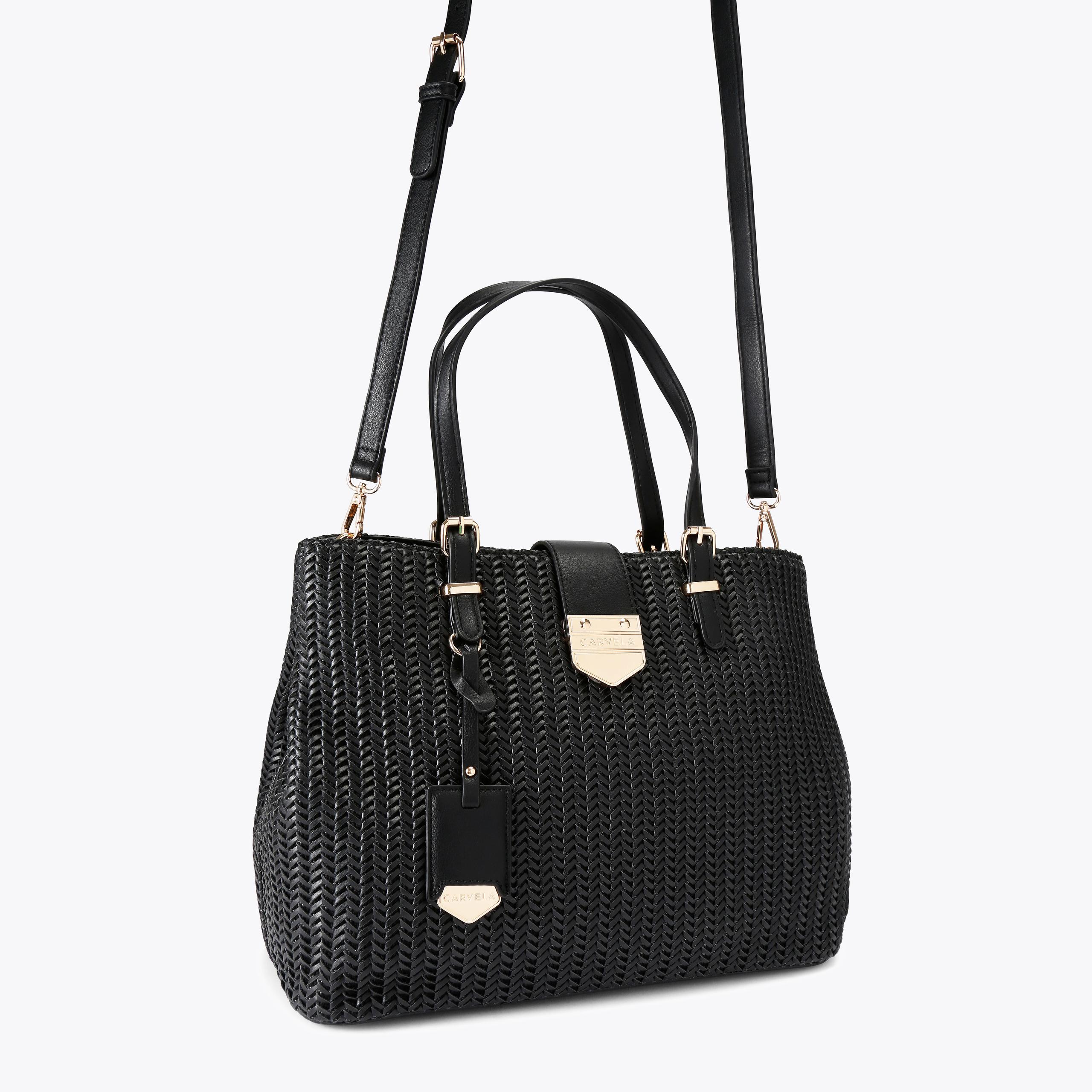 MARIA MIDI WEAVE Black Woven Tote Bag by CARVELA