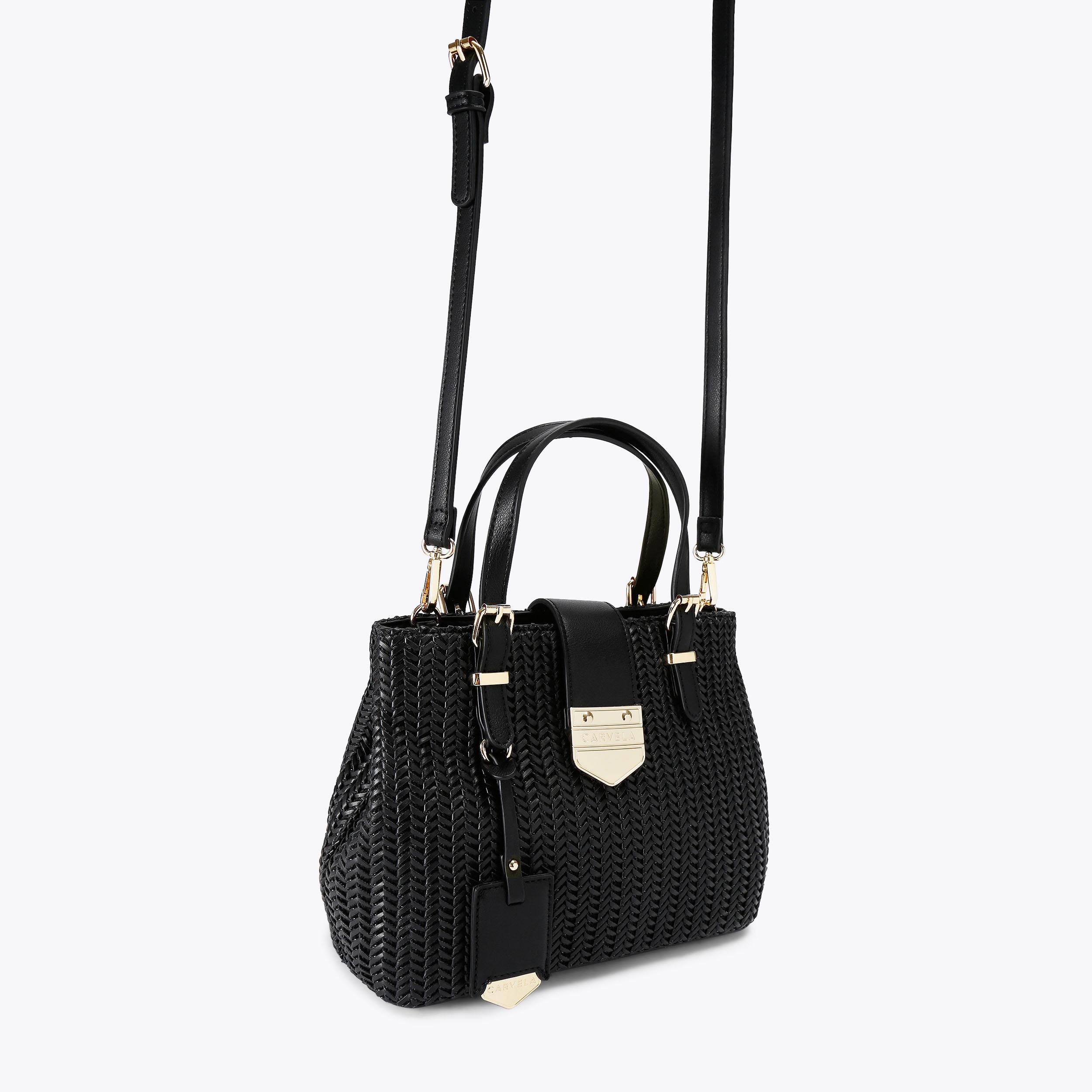 MARIA MINI WEAVE Black Woven Mini Tote Bag by CARVELA