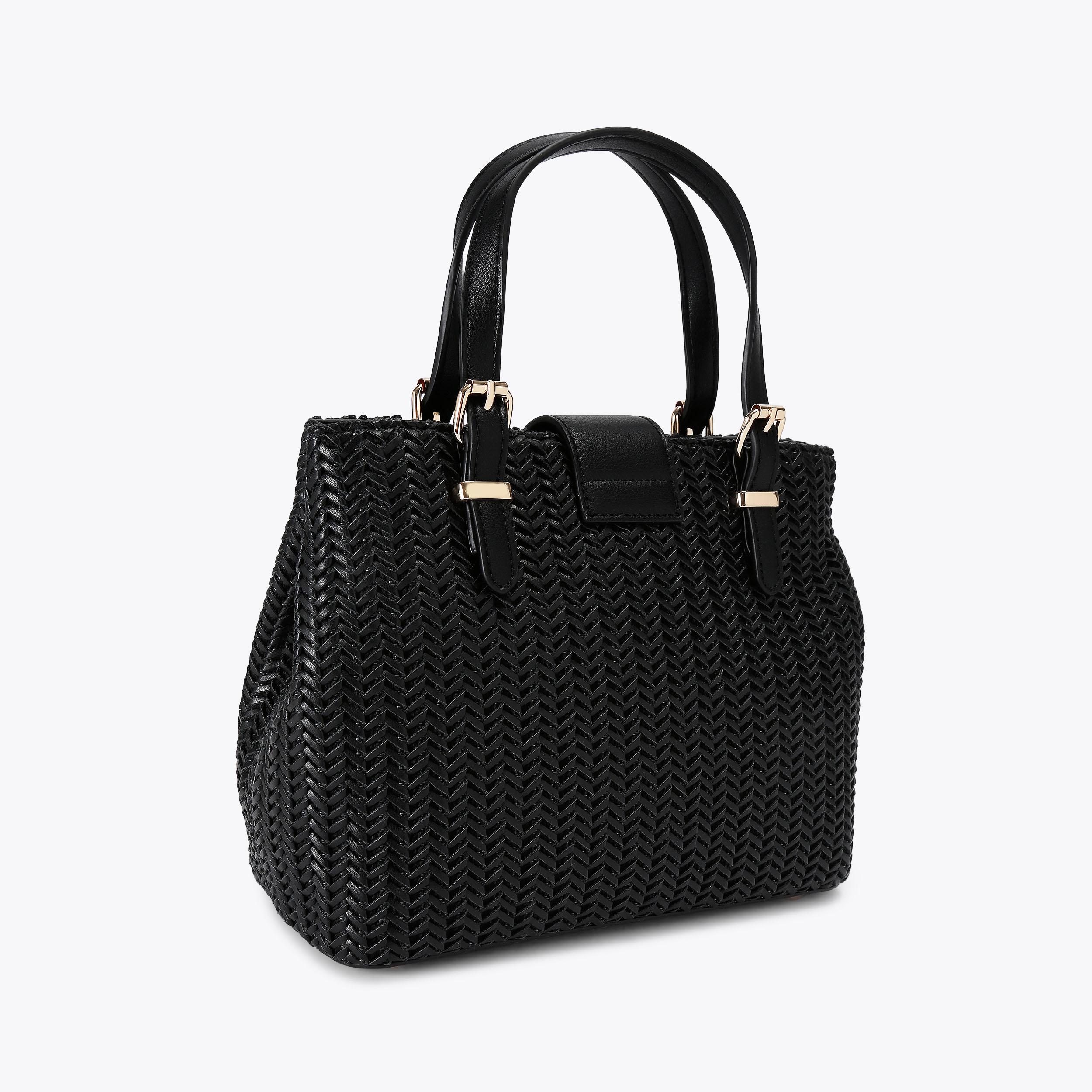 MARIA MINI WEAVE Black Woven Mini Tote Bag by CARVELA