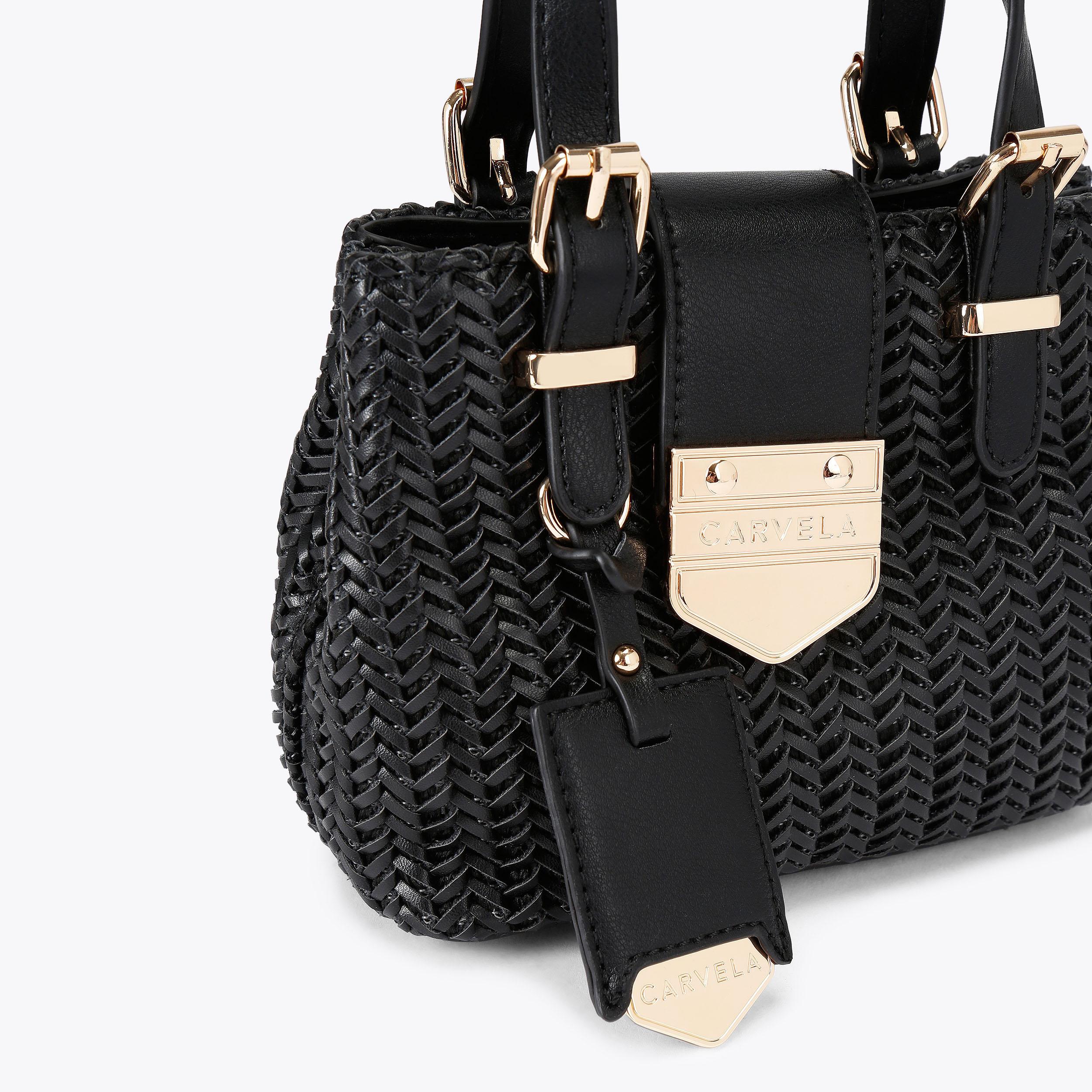 MARIA MICRO WEAVE Black Woven Micro Tote Bag by CARVELA