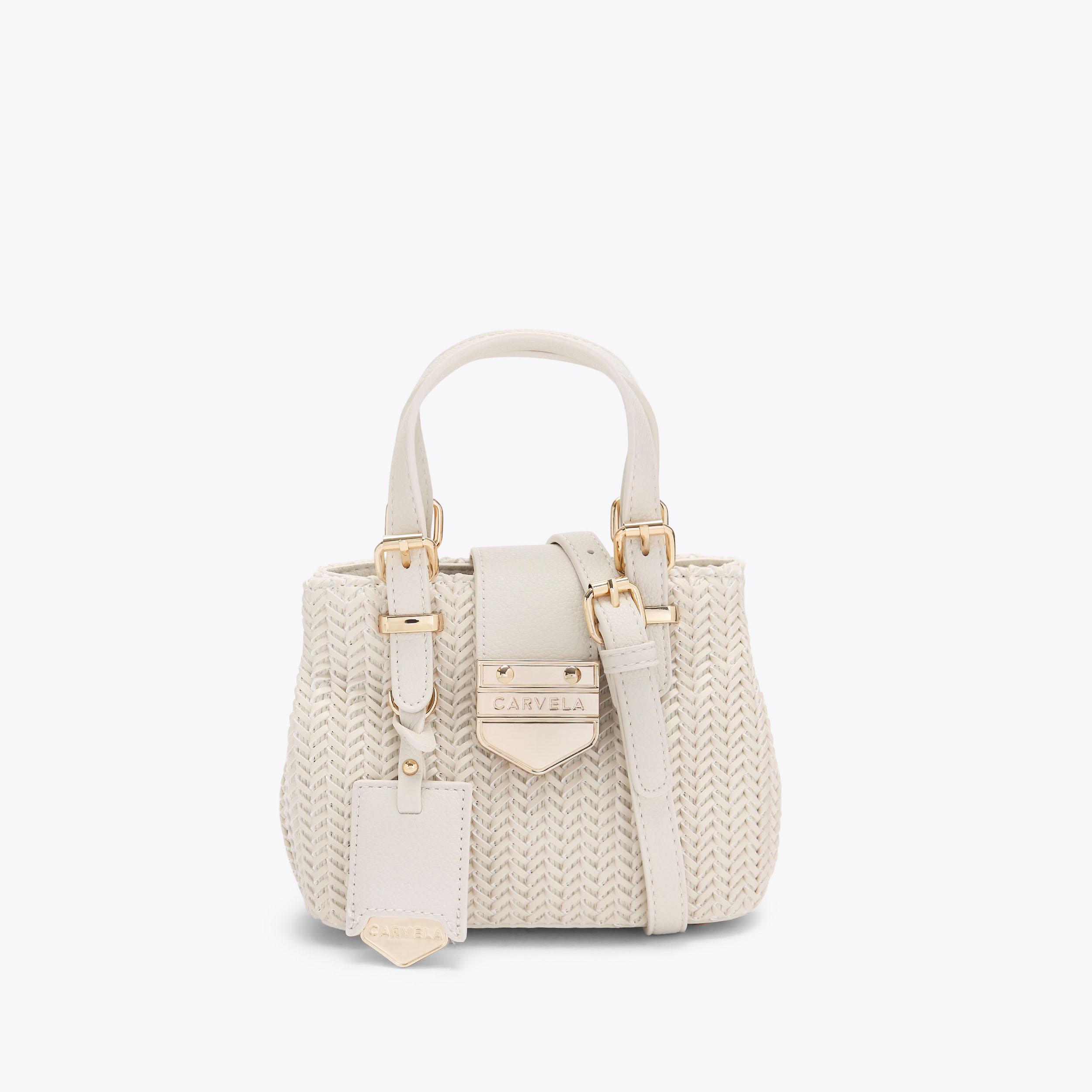 MARIA MICRO WEAVE Bone Woven Leather Tote Bag by CARVELA