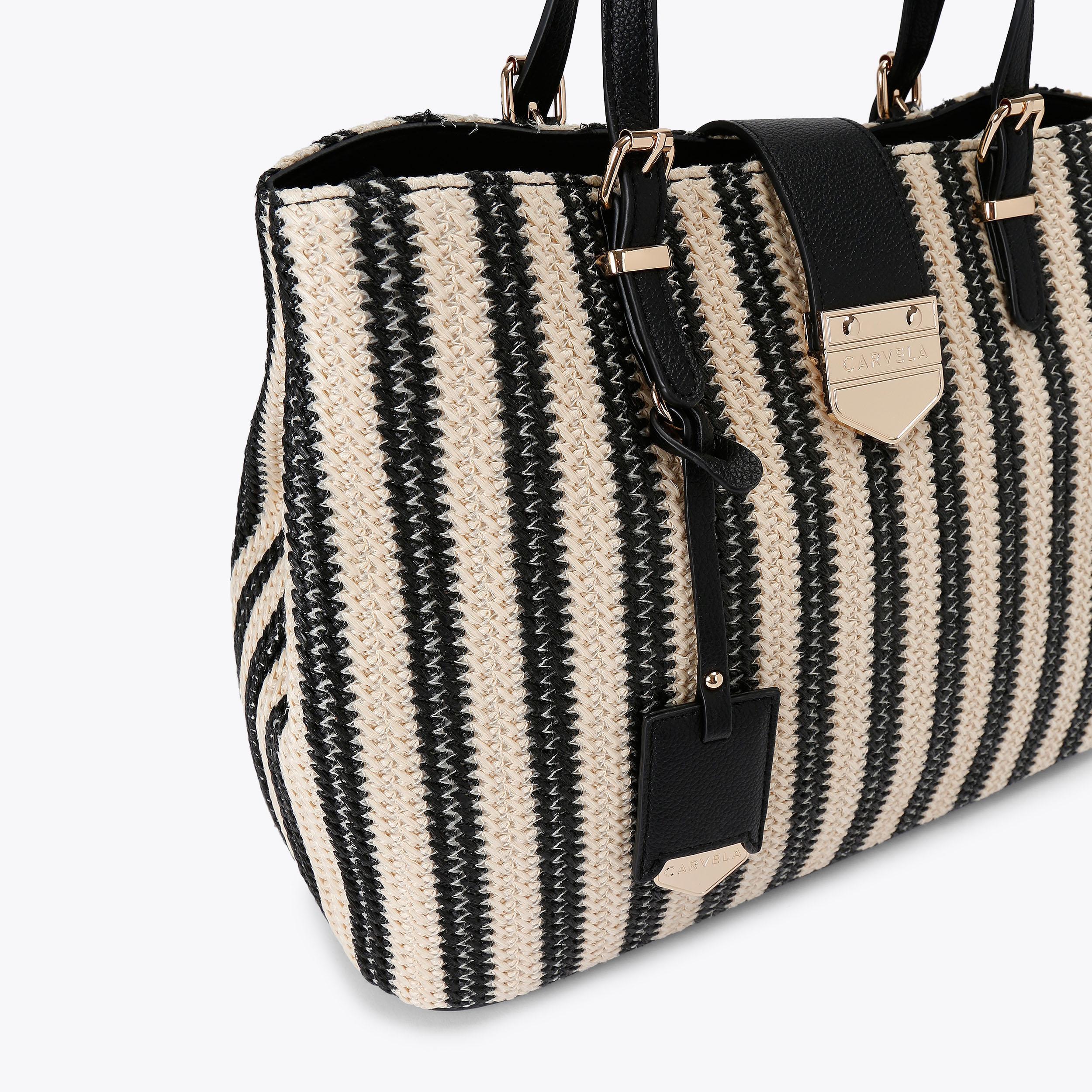 MARIA MIDI STRIPE Striped Raffia Tote Bag by CARVELA