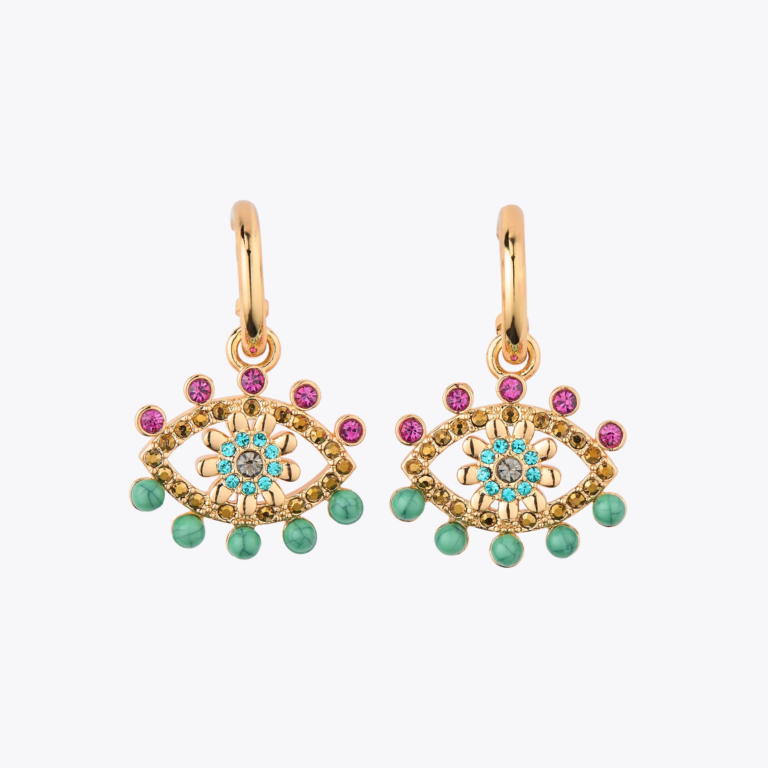MIXED GEM EYE HUGGIES Crystal Evil Eye Earrings by KURT GEIGER LONDON