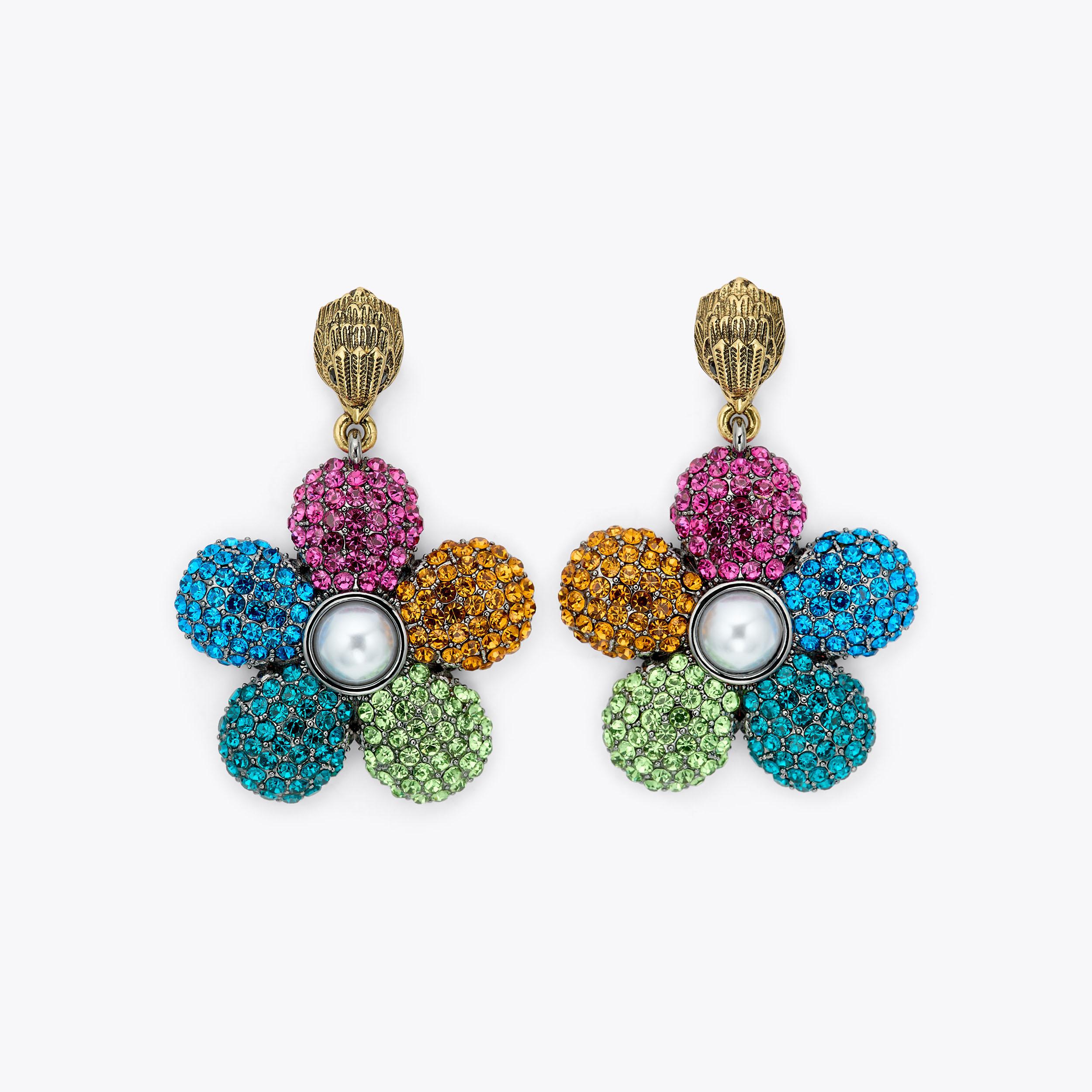 RAINBOW FLORAL EARRINGS Flower Crystal Drop Earrings by KURT GEIGER LONDON
