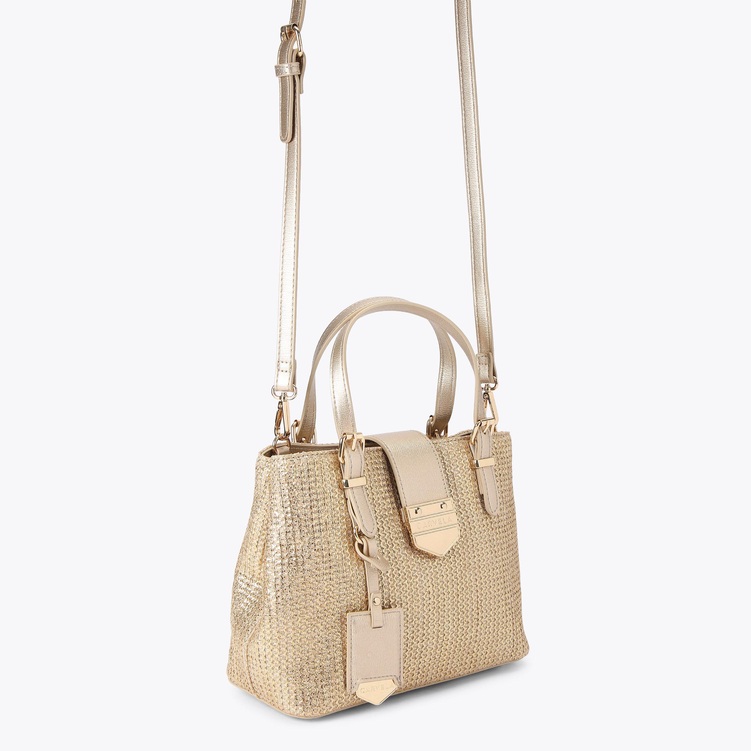 MARIA MINI TOTE Metallic Gold Woven Tote Bag by CARVELA