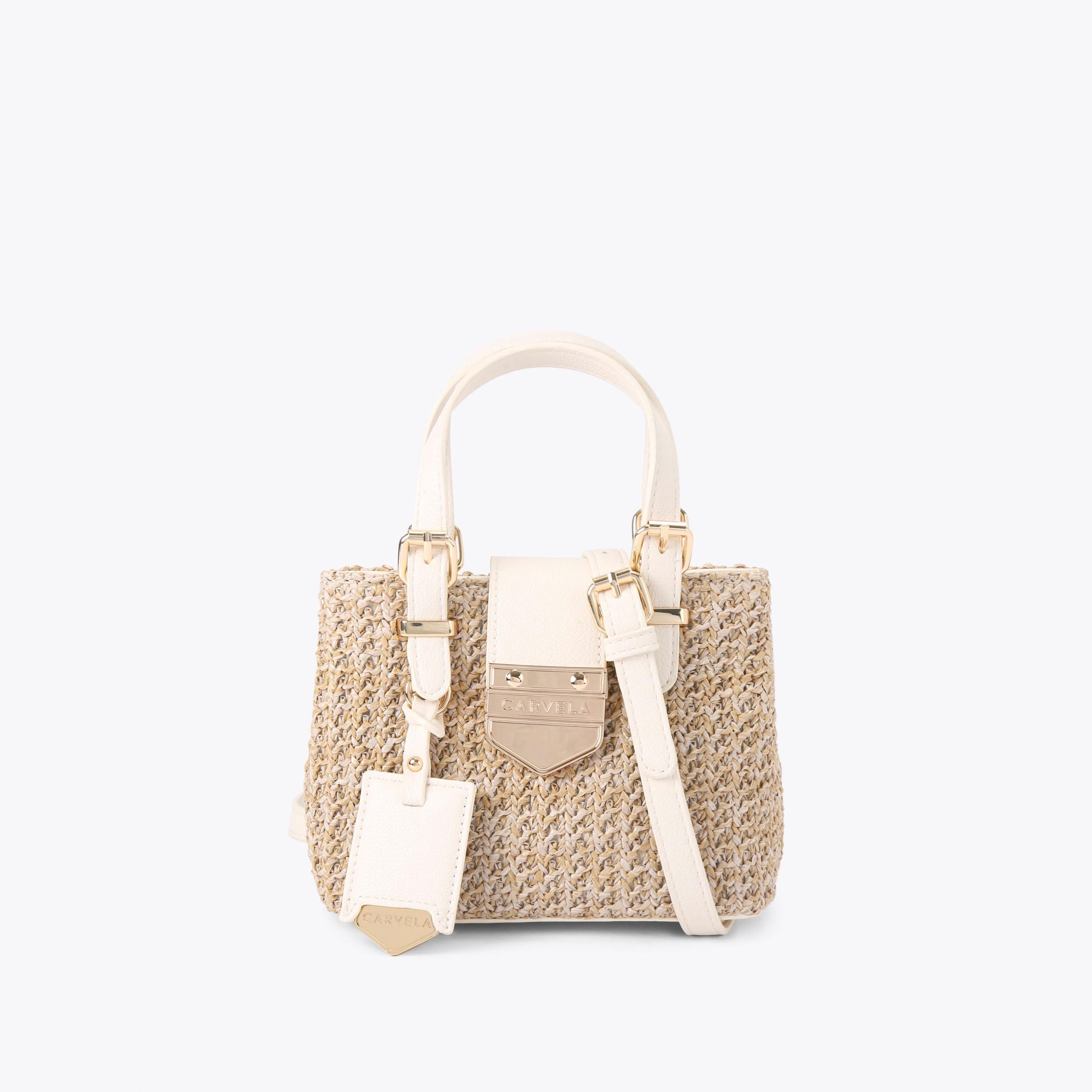 MARIA MICRO TOTE Bone Woven Tote Bag by CARVELA