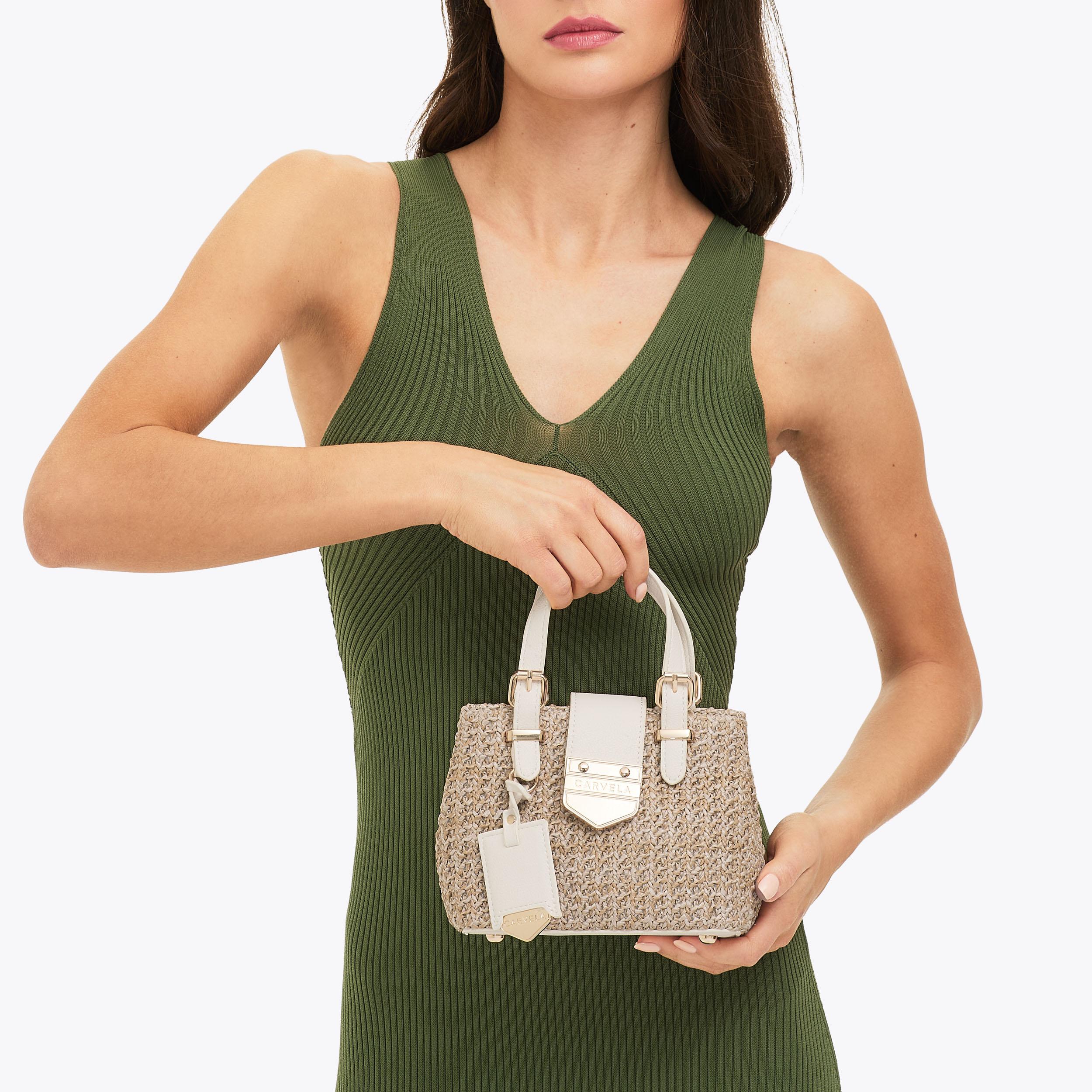 MARIA MICRO TOTE Bone Woven Tote Bag by CARVELA