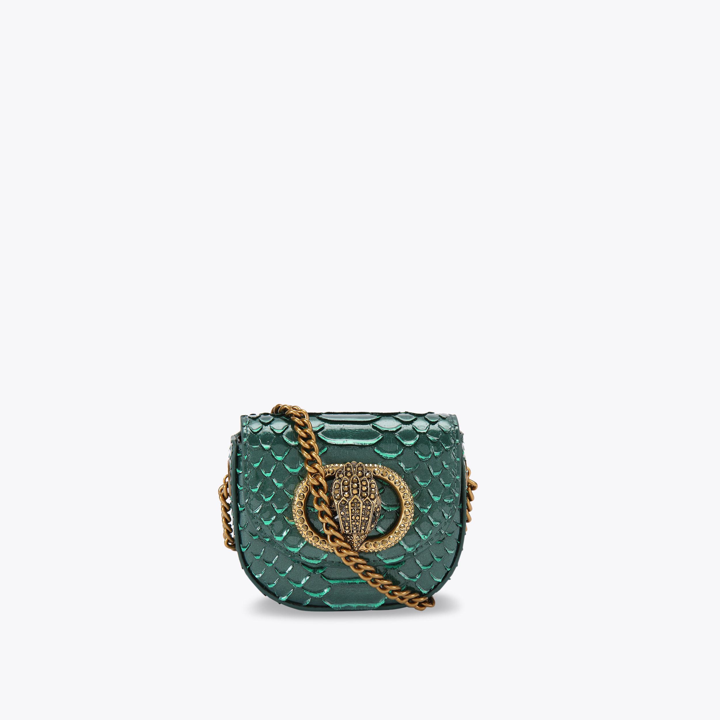MICRO CHELSEA SADDLE Green Snake Micro Saddle Bag by KURT GEIGER LONDON