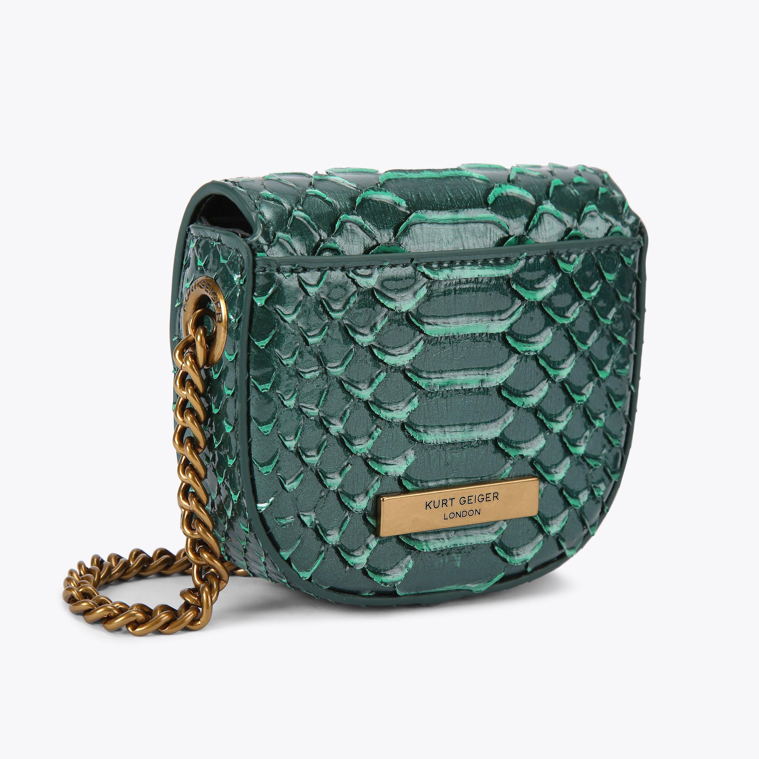 MICRO CHELSEA SADDLE Green Snake Micro Saddle Bag by KURT GEIGER LONDON