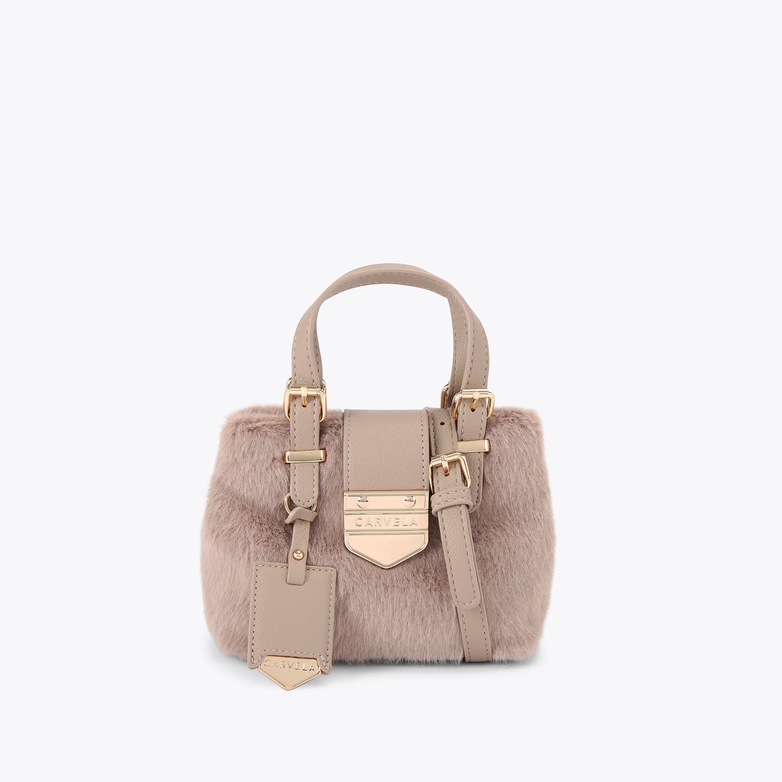 MARIA MICRO FUR Khaki Green Faux Fur Tote Bag by CARVELA