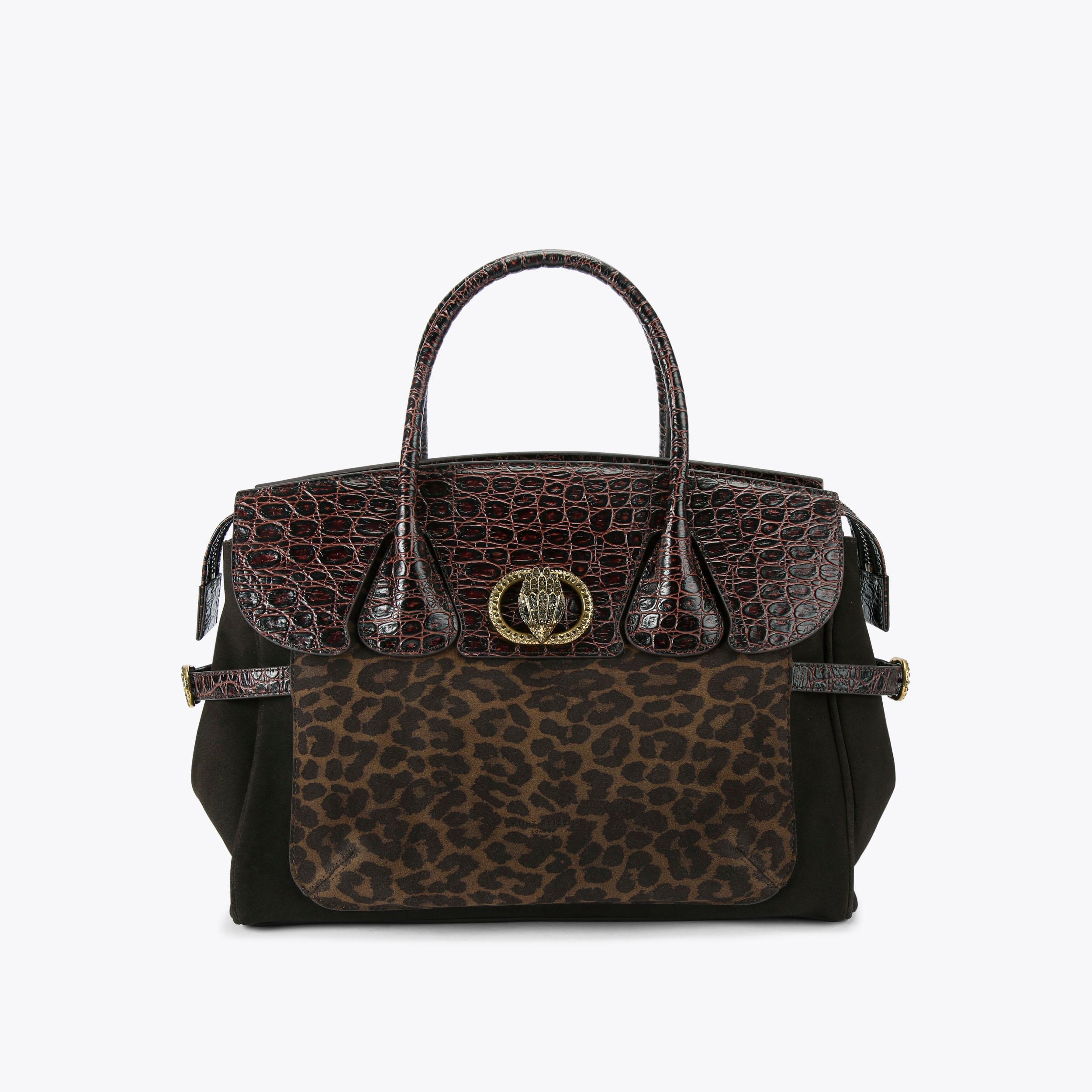 CHELSEA TOTE Dark Brown Suede Croc Tote Bag by KURT GEIGER LONDON