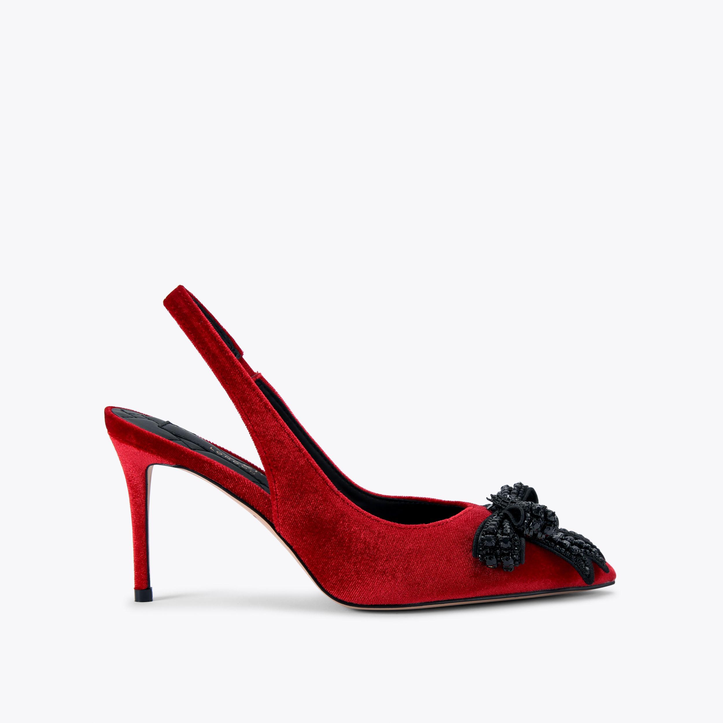 BELGRAVIA BOW HIGH SLING Red Velvet Court Heel by KURT GEIGER LONDON