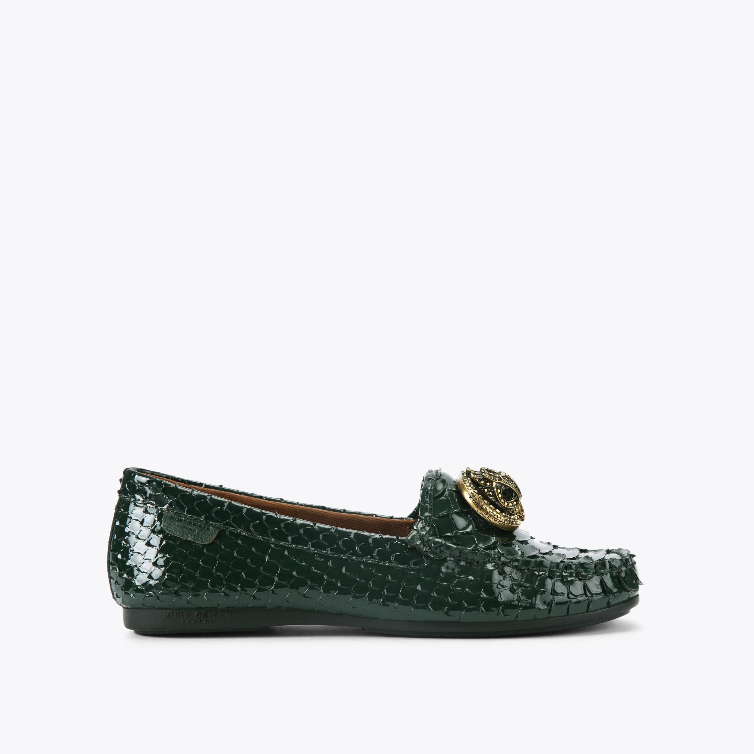 CHELSEA MOCCASIN Dark Green Leather Moccasin Loafer by KURT GEIGER LONDON