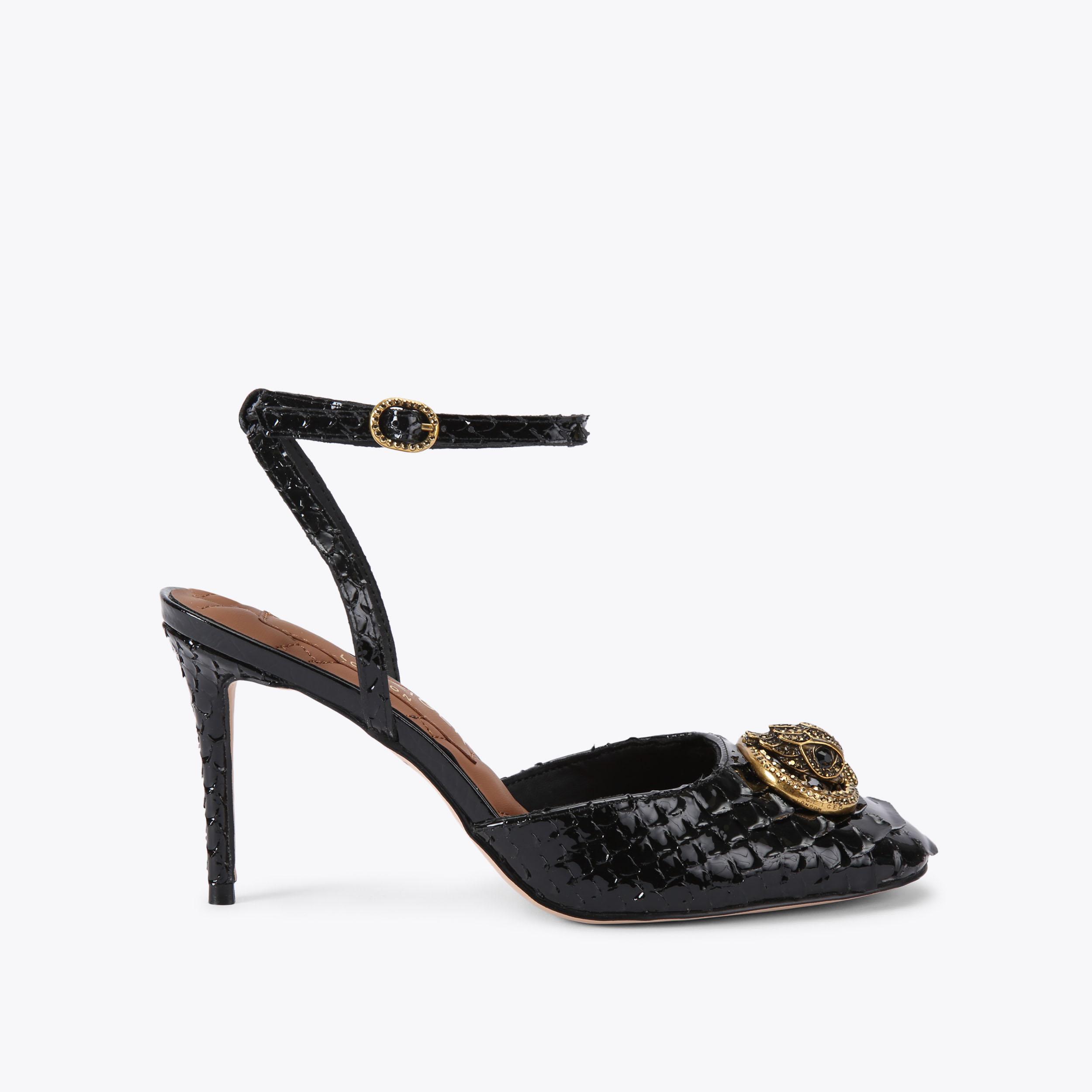 CHELSEA ANKLE STRAP Black 3D embossed Heel by KURT GEIGER LONDON
