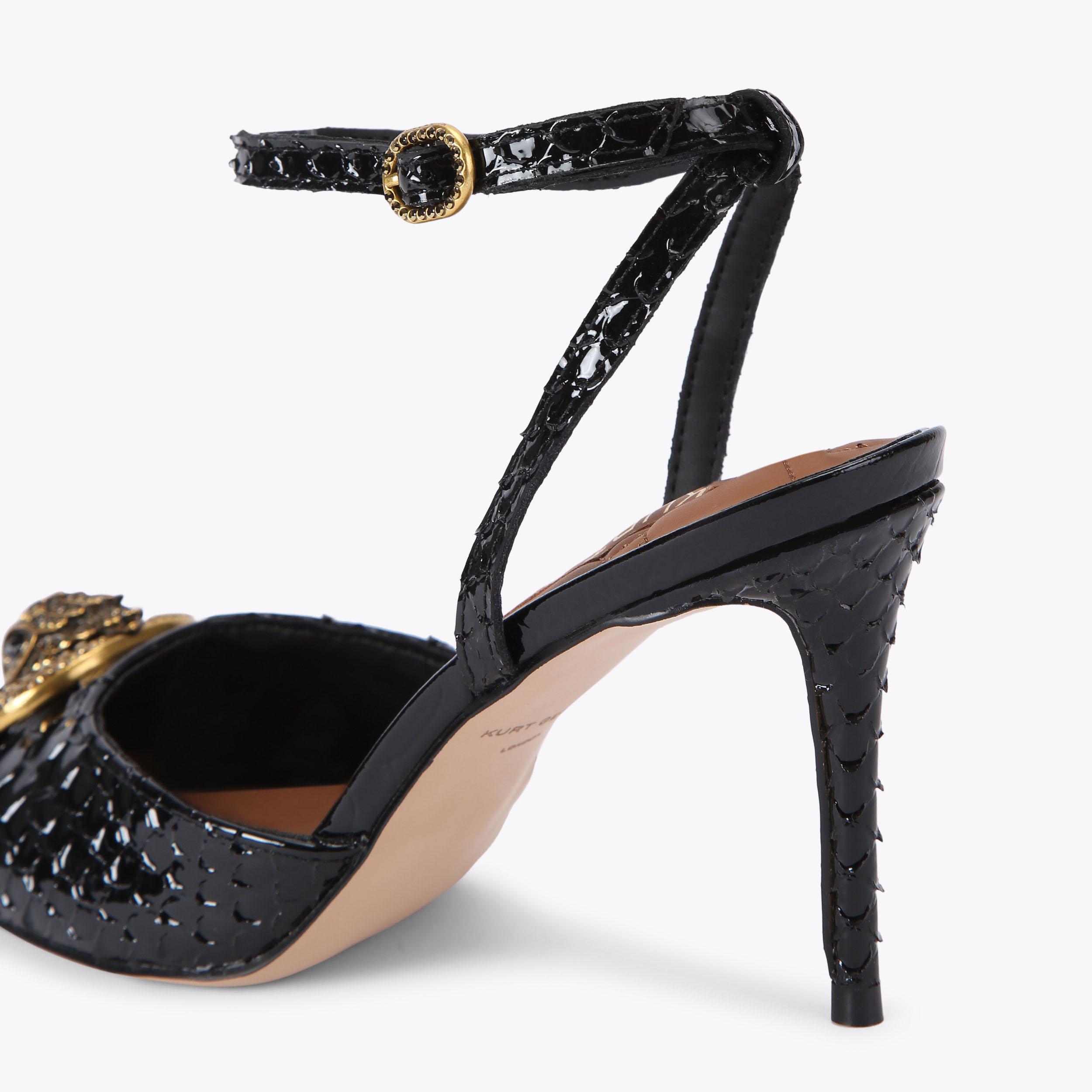 CHELSEA ANKLE STRAP Black 3D embossed Heel by KURT GEIGER LONDON
