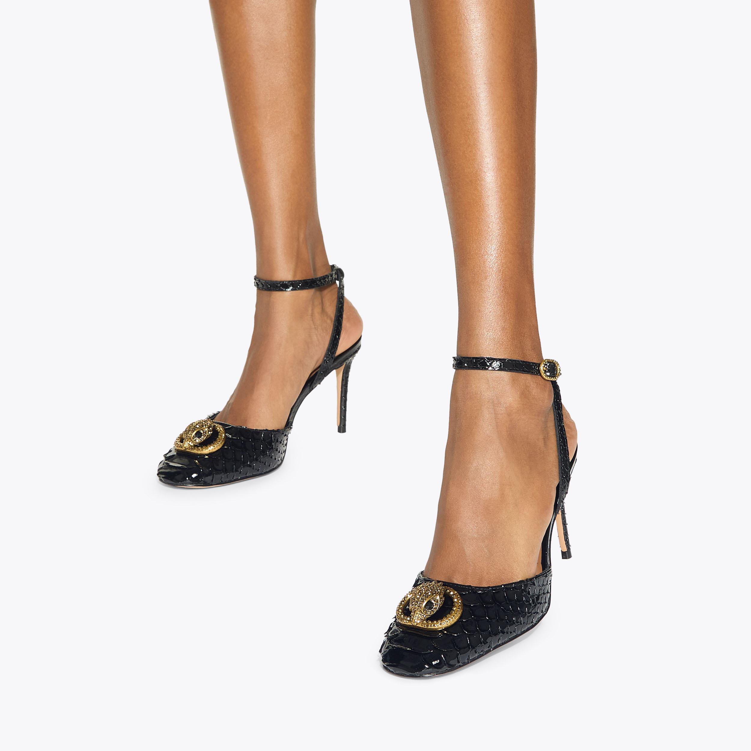 CHELSEA ANKLE STRAP Black 3D embossed Heel by KURT GEIGER LONDON
