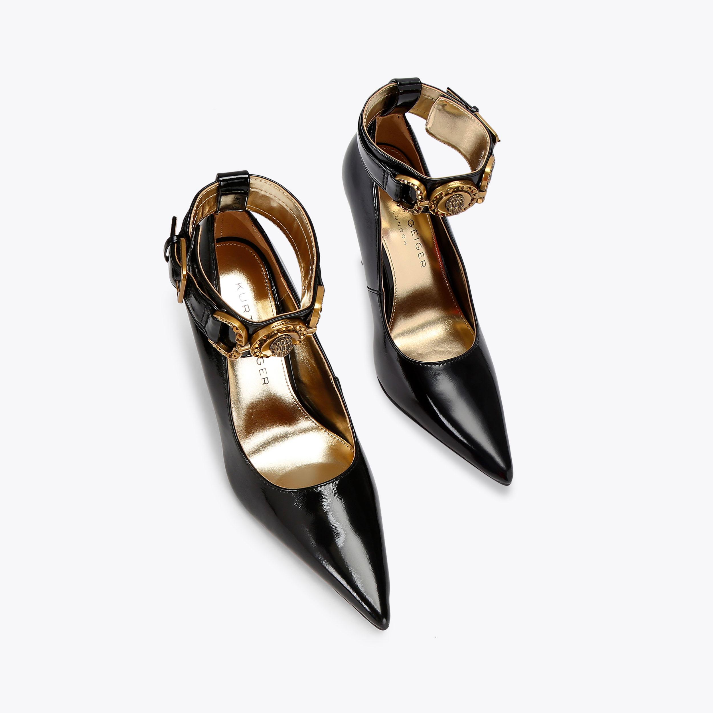 MANSION ANKLE STRAP COURT Black Patent Court Heel by KURT GEIGER LONDON