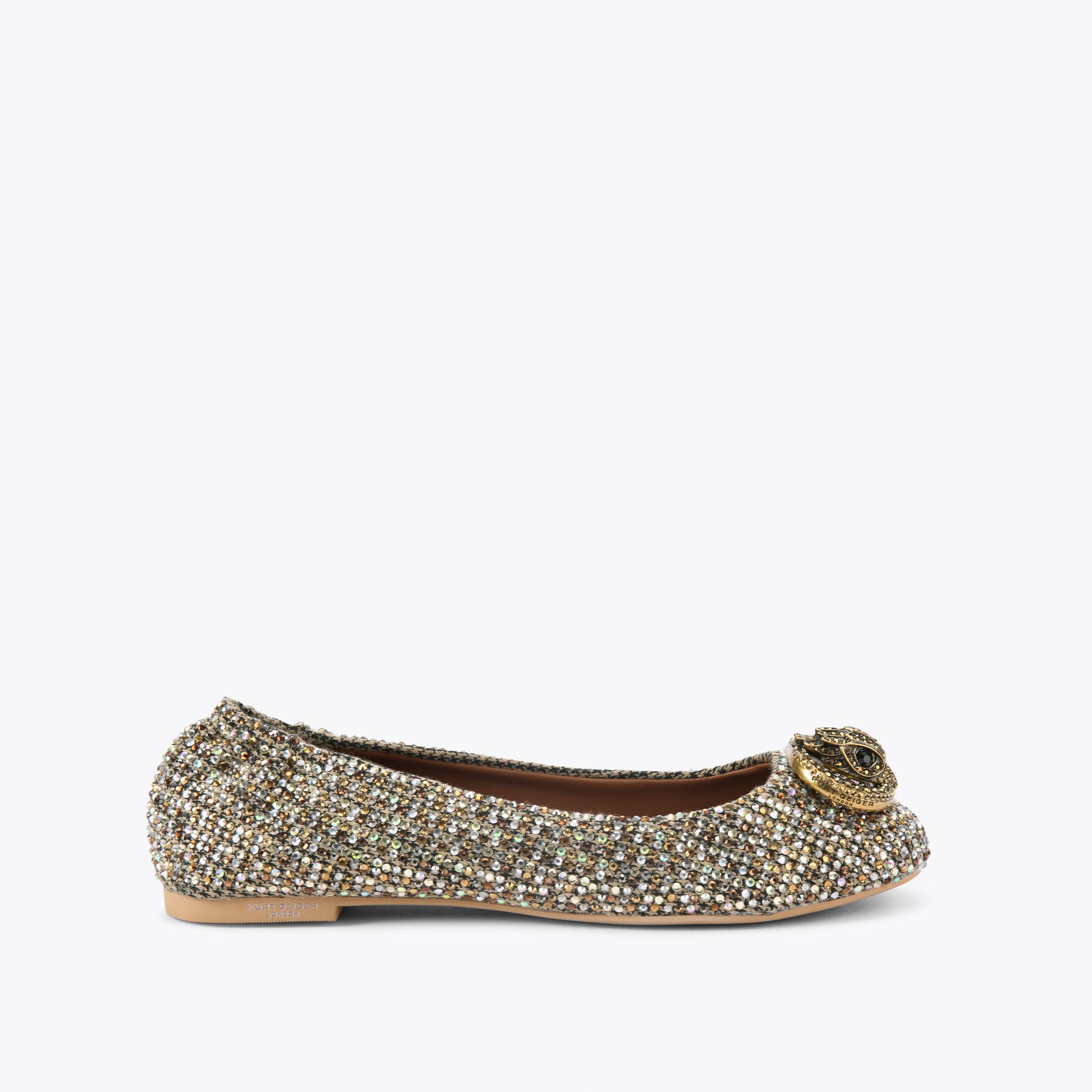 CHELSEA BALLERINA Black 3D Embossed Snake Print Flats by KURT GEIGER LONDON