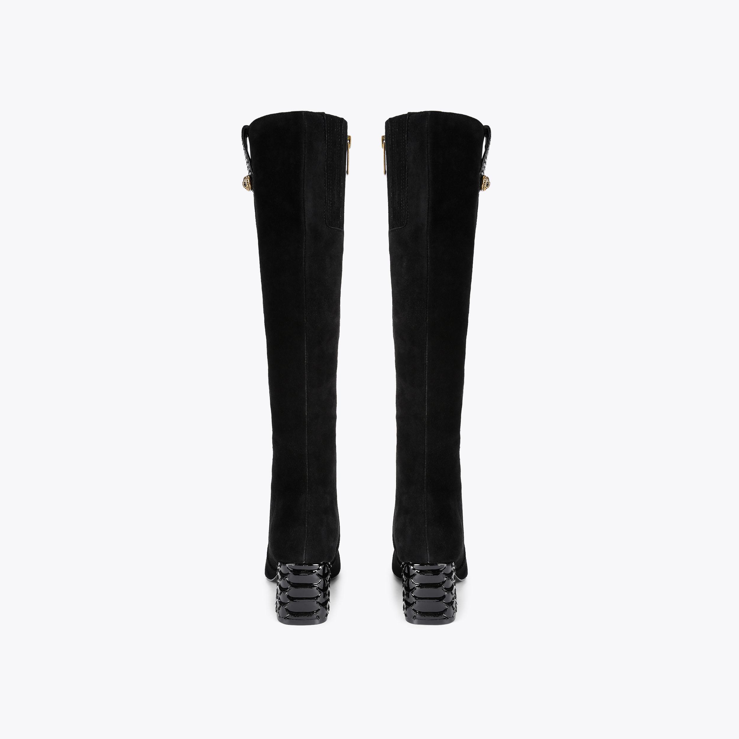 CHELSEA TRIM KNEE BOOT Black Suede Knee High Boot by KURT GEIGER LONDON