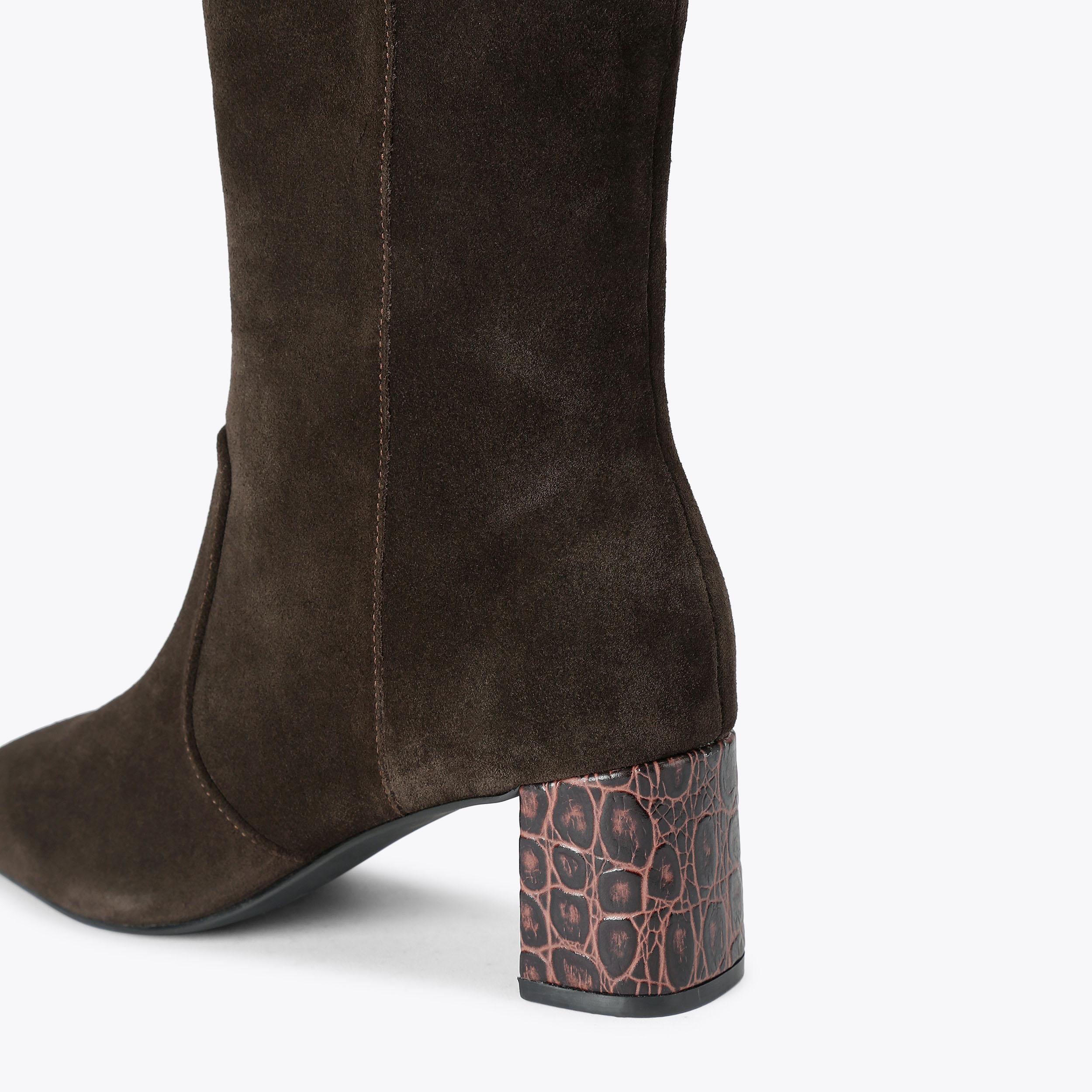 CHELSEA TRIM KNEE BOOT Brown Suede Knee High Boot by KURT GEIGER LONDON