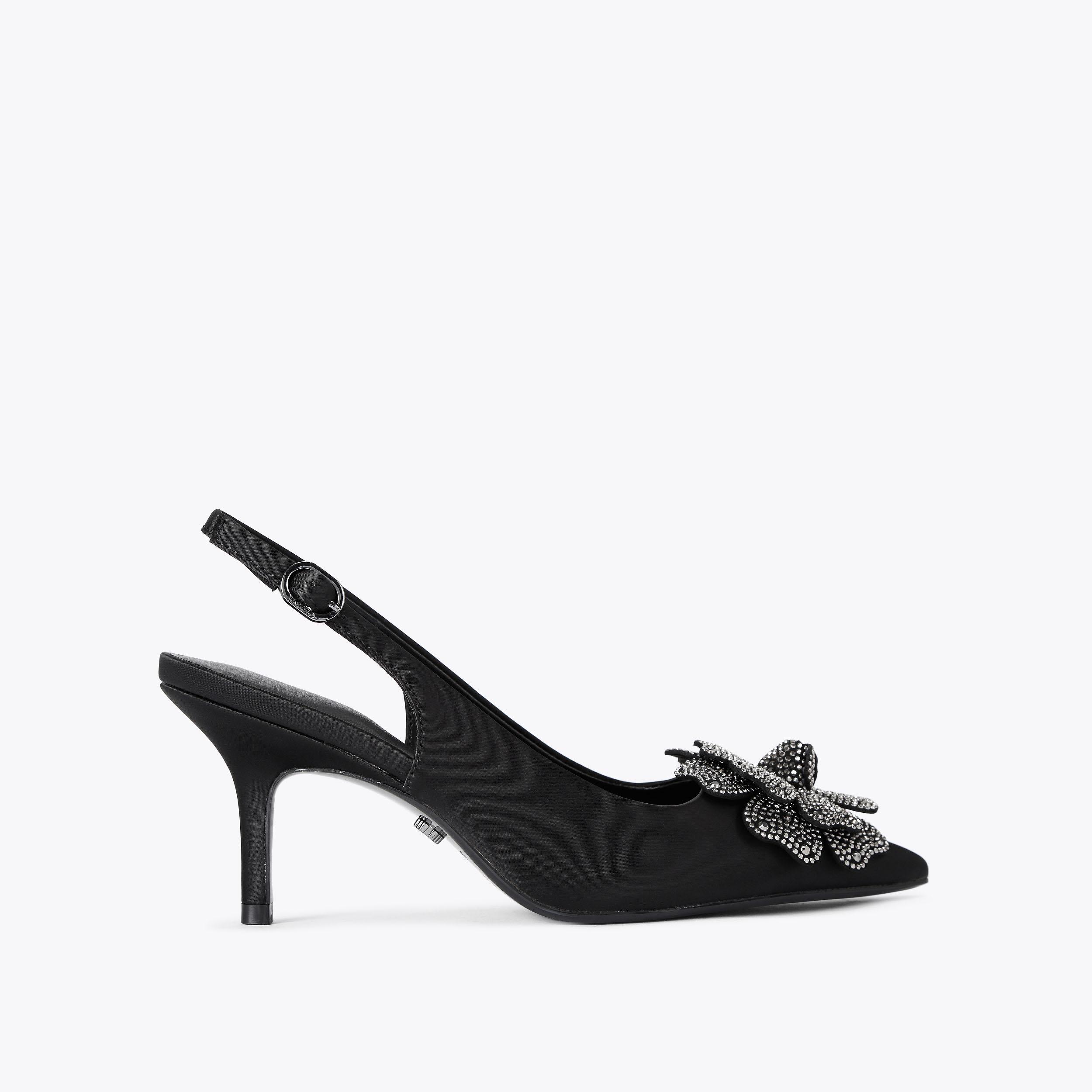 FIORE SLING Black Satin Fabric Slingback Heels by CARVELA