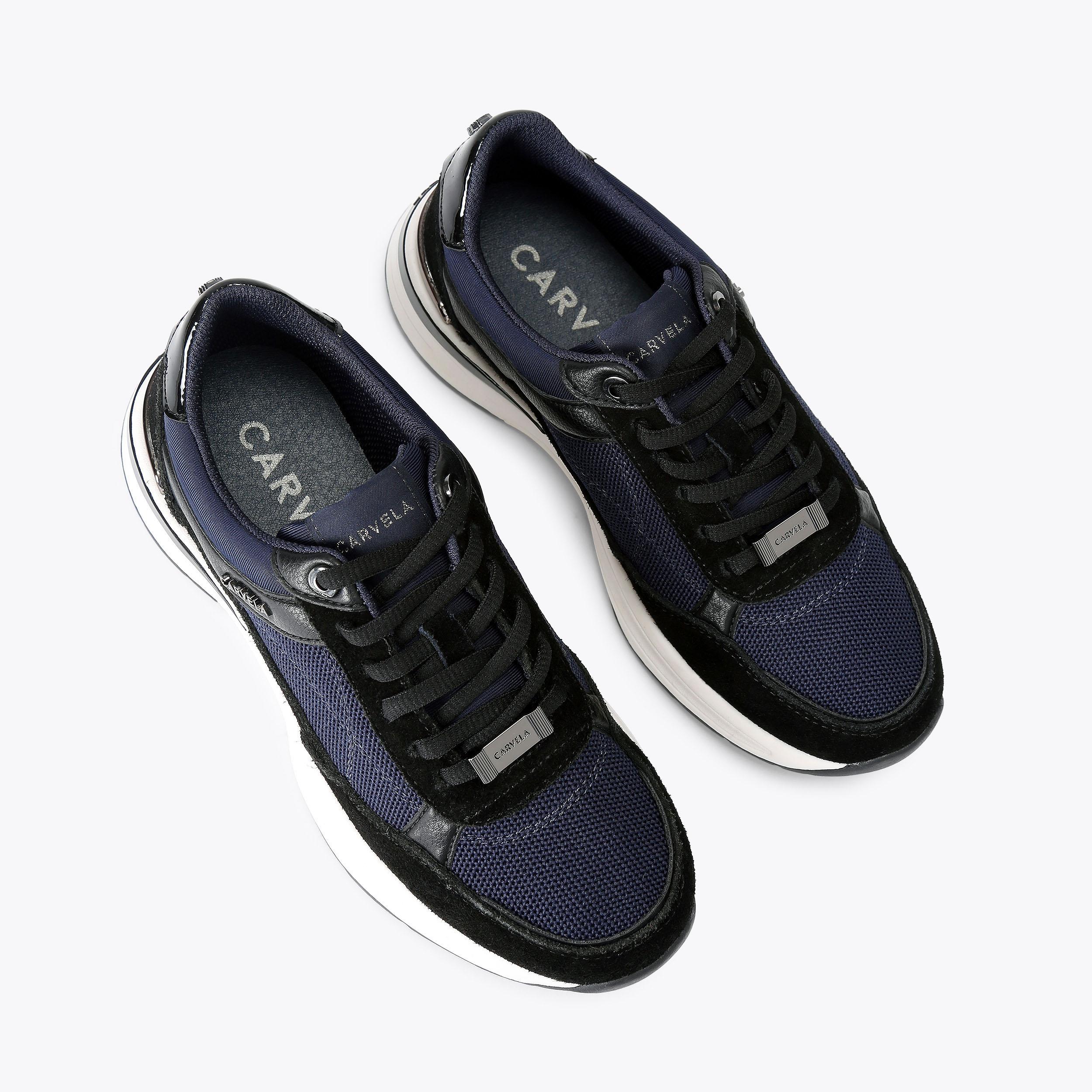 PRESTO Black Suede Panel Trainer by CARVELA
